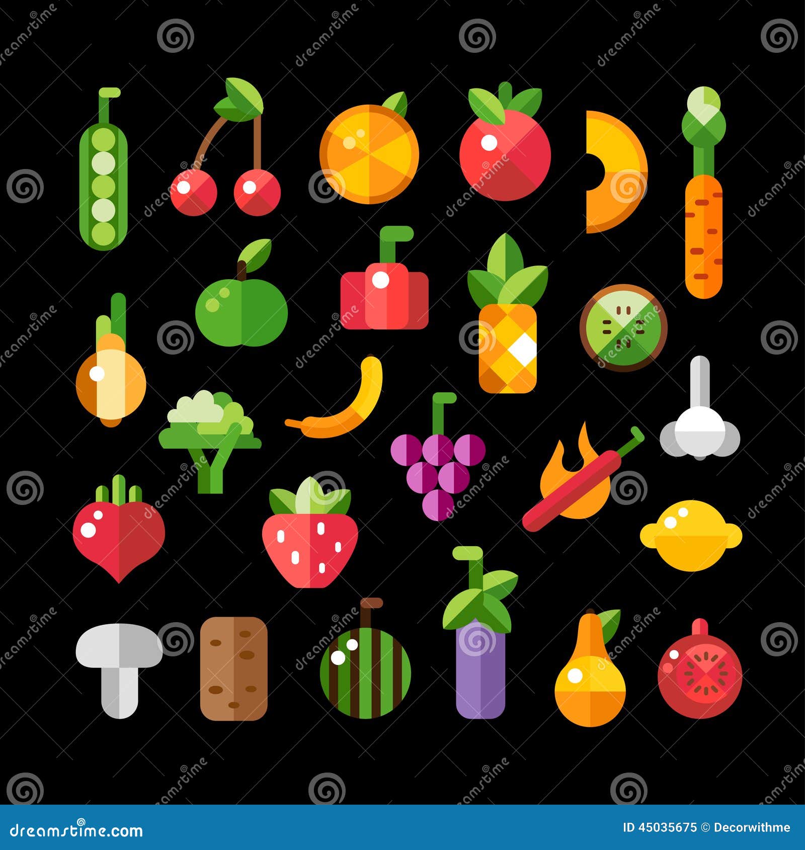 Set of Flat Design Fruits and Vegetables Icons Stock Vector ... Set of Flat Design Fruits and Vegetables Icons Stock Vector ...