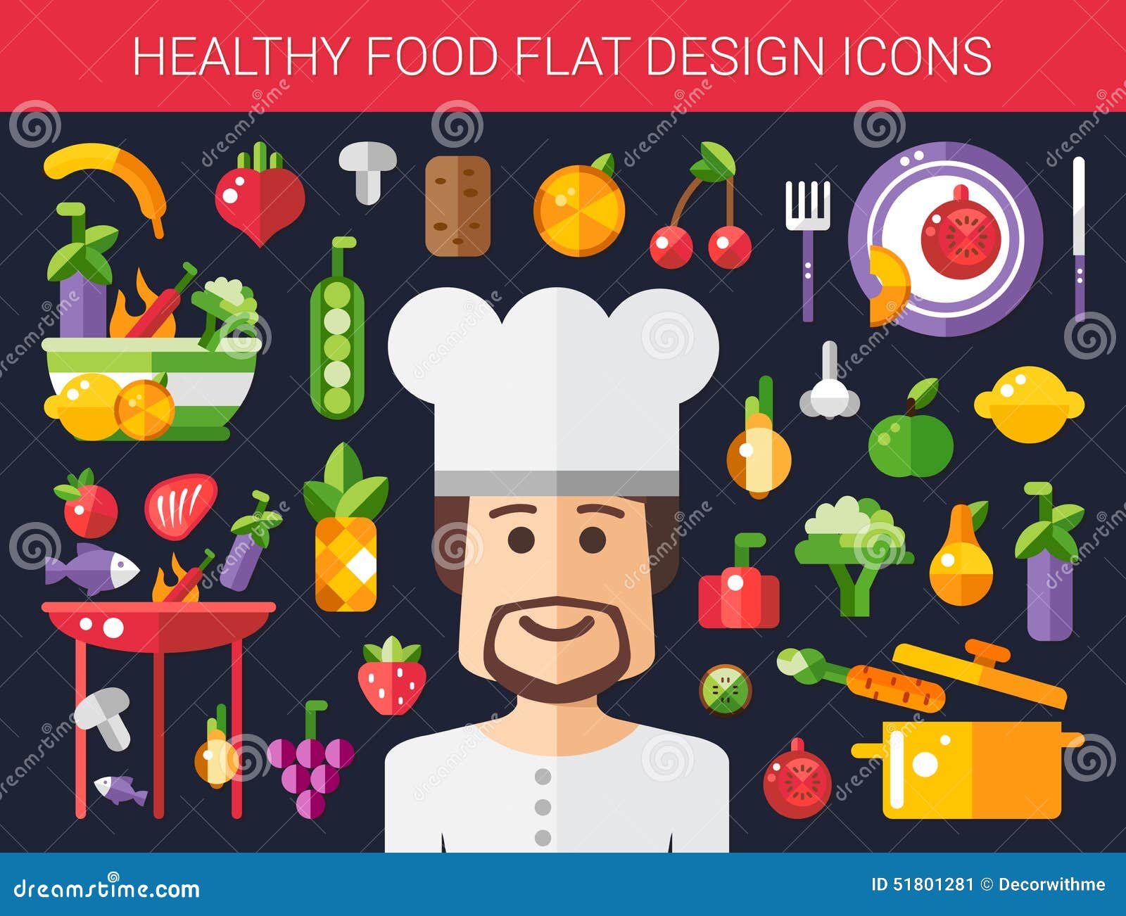Set of Flat Design Fruits and Vegetables Icons Stock Vector ... Set of Flat Design Fruits and Vegetables Icons Stock Vector ...