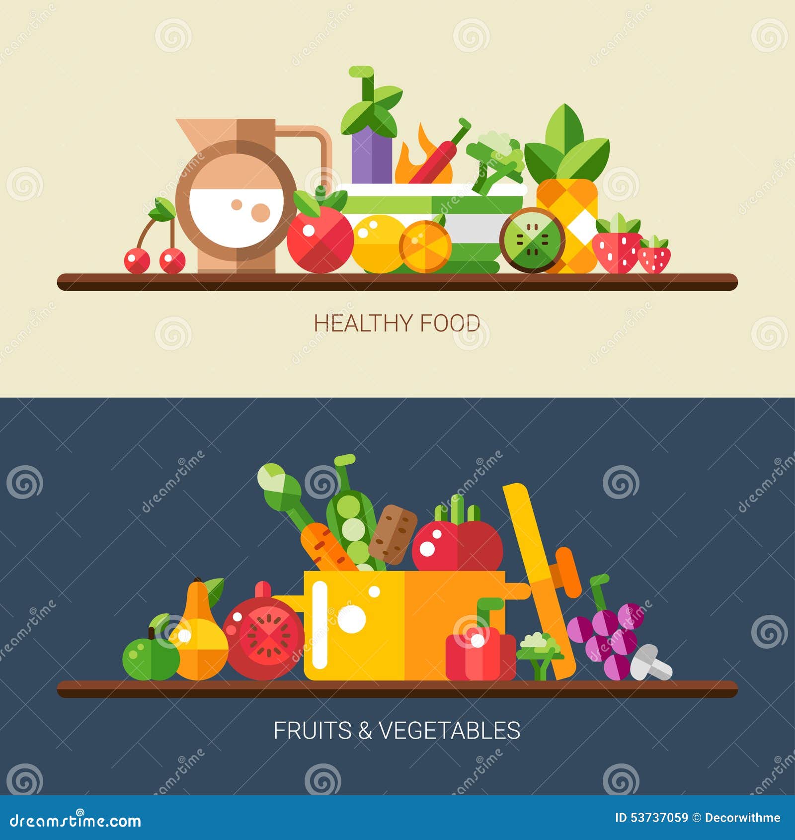 Set of Flat Design Fruits and Vegetables Icons Stock Vector ...