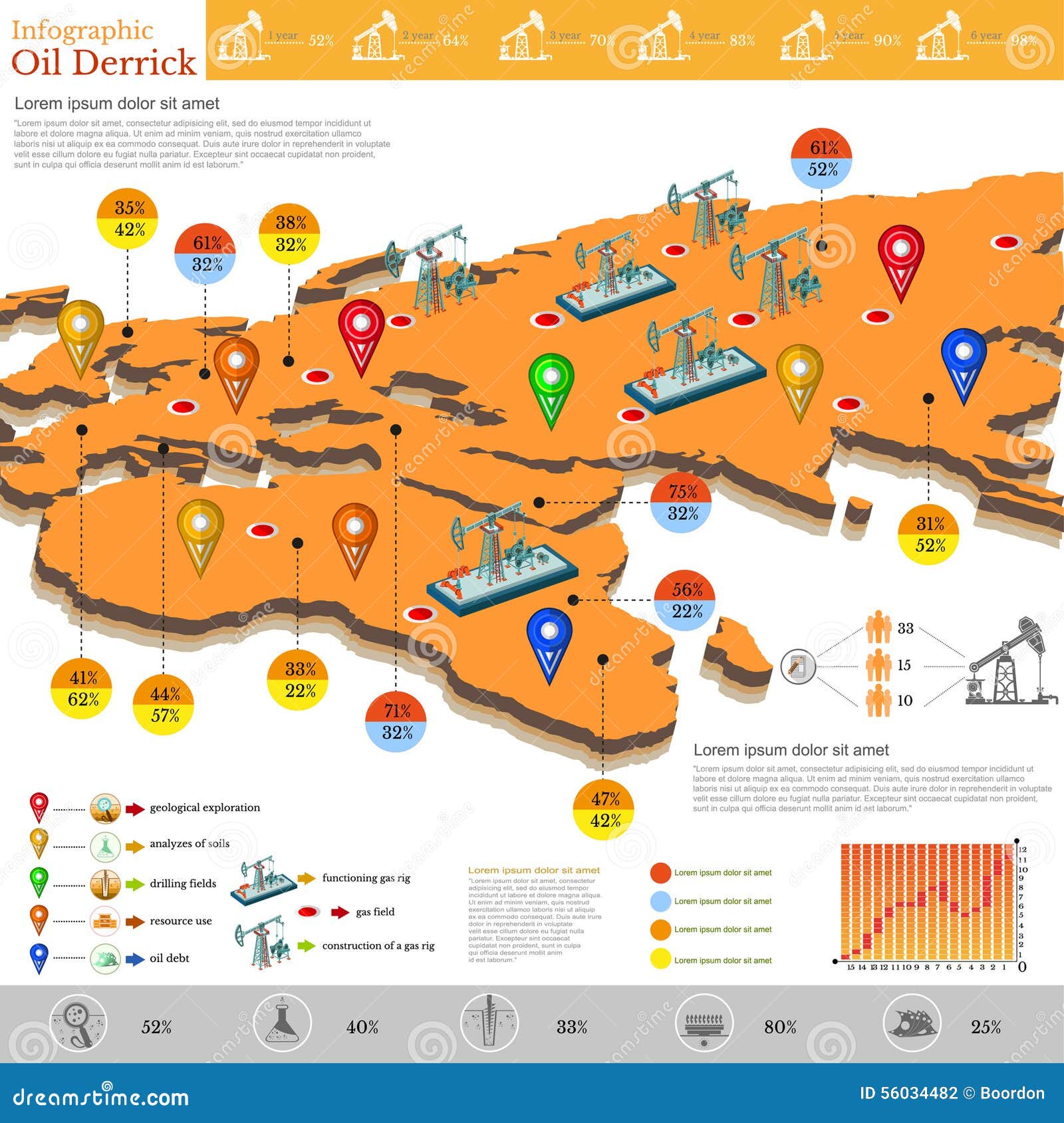 Set of Flat Design of Gas Fields and Gas Rig Infographics Stock Vector ...