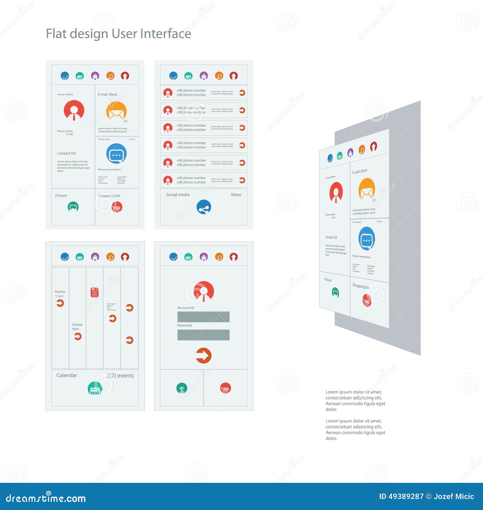 Set of Flat Design Icons in Colorful Bars for Stock Vector ...