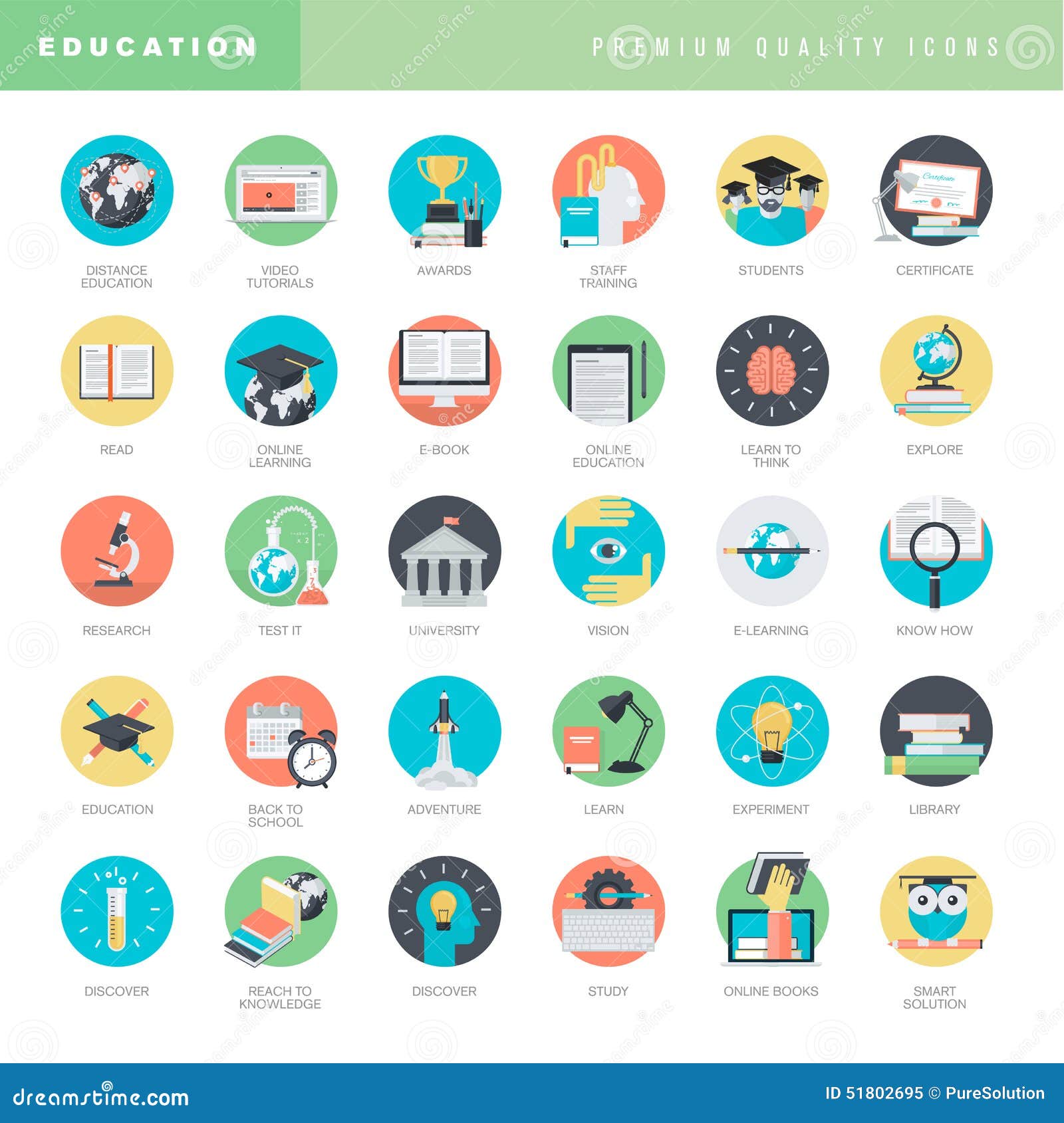 Set of Flat Design Icons for Education Stock Vector - Illustration of ...