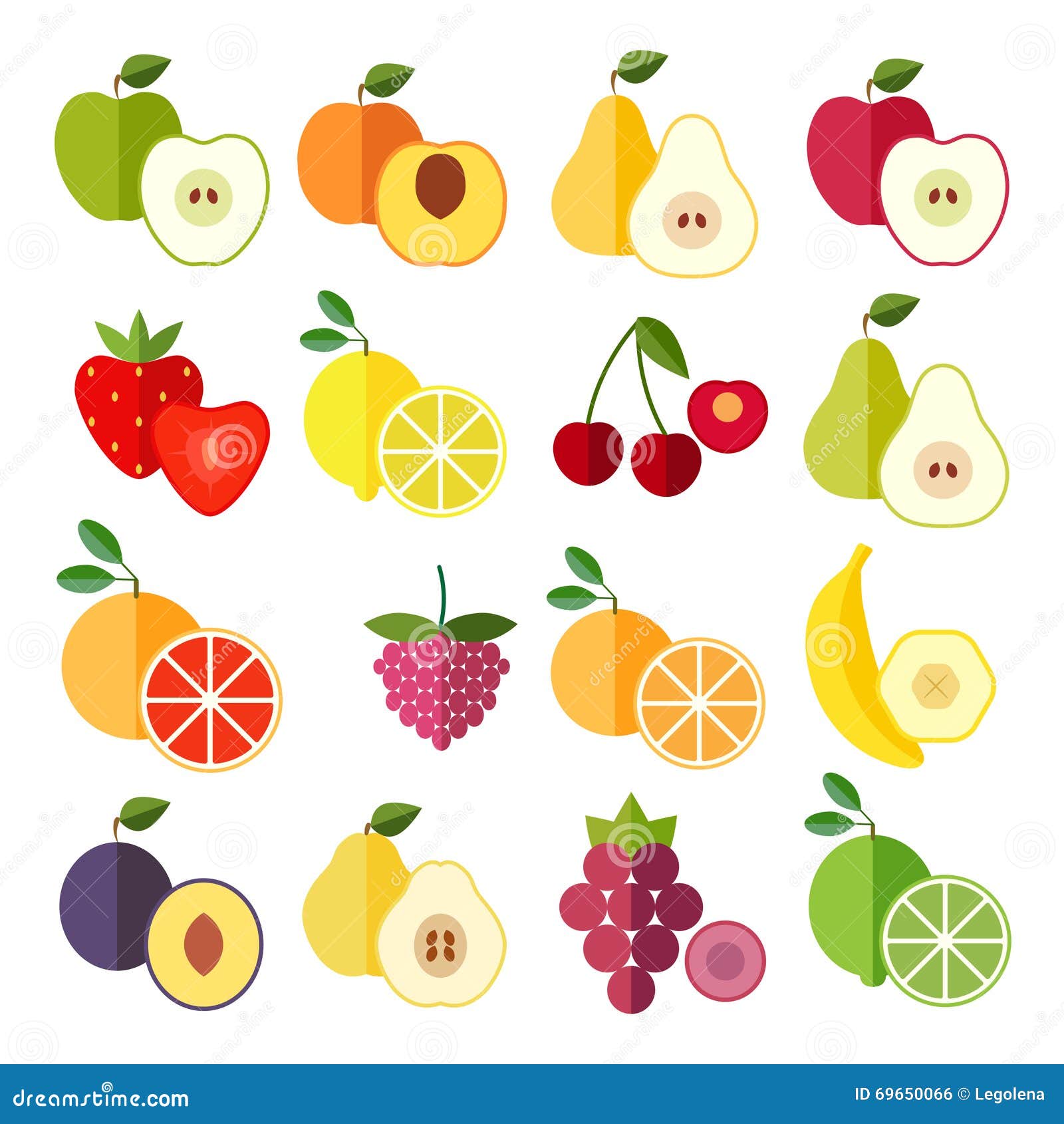 Set of Flat Design Icons for Fruits Stock Vector - Illustration of ...