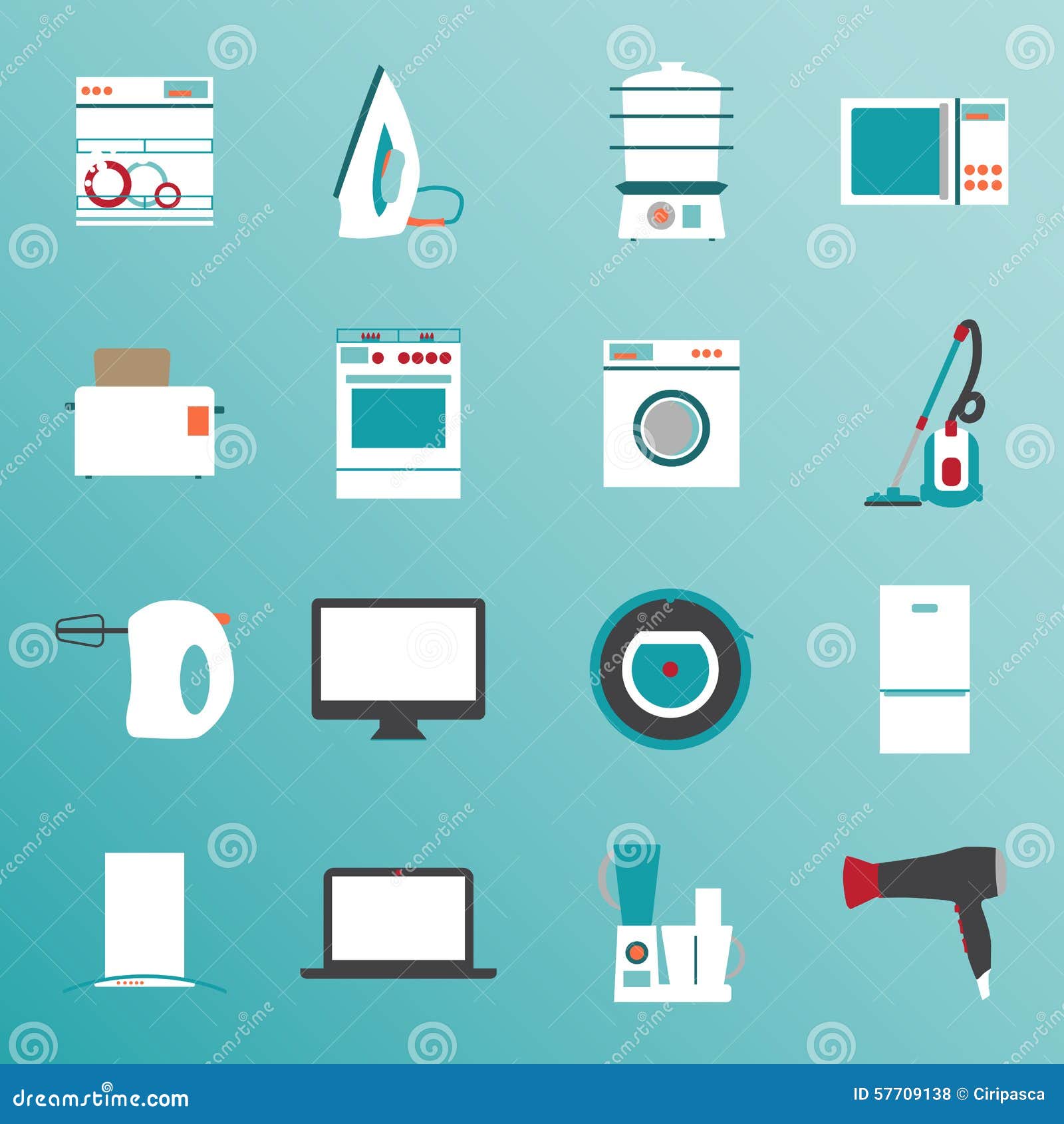 Set Flat Design Icons of Home Appliances Stock Vector - Illustration of ...