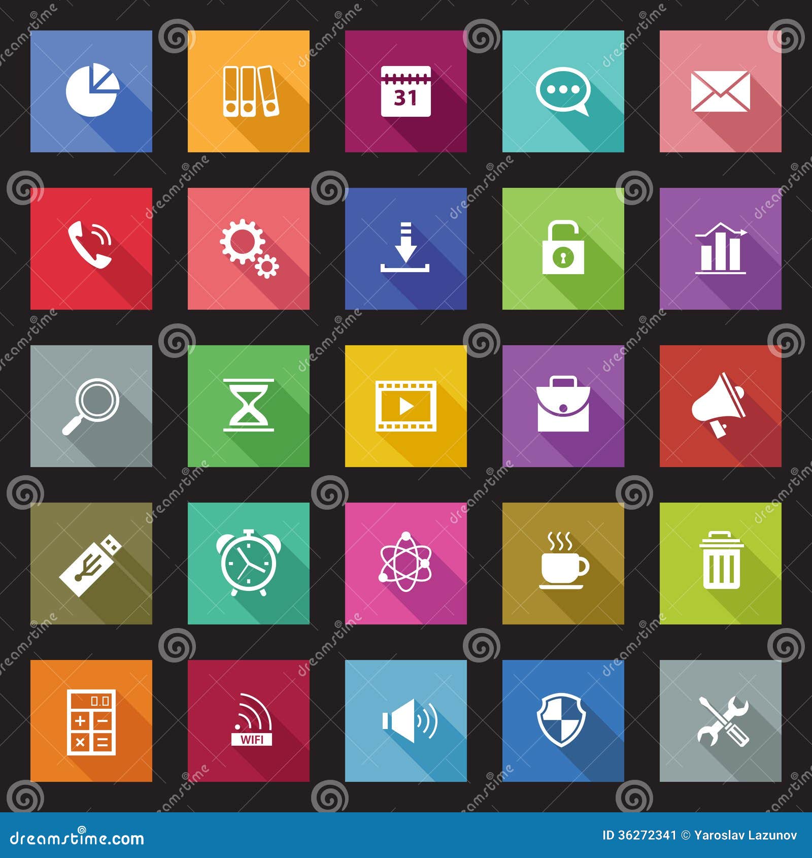 Set of Flat Design Icons with Long Shadows. Stock Vector - Illustration ...