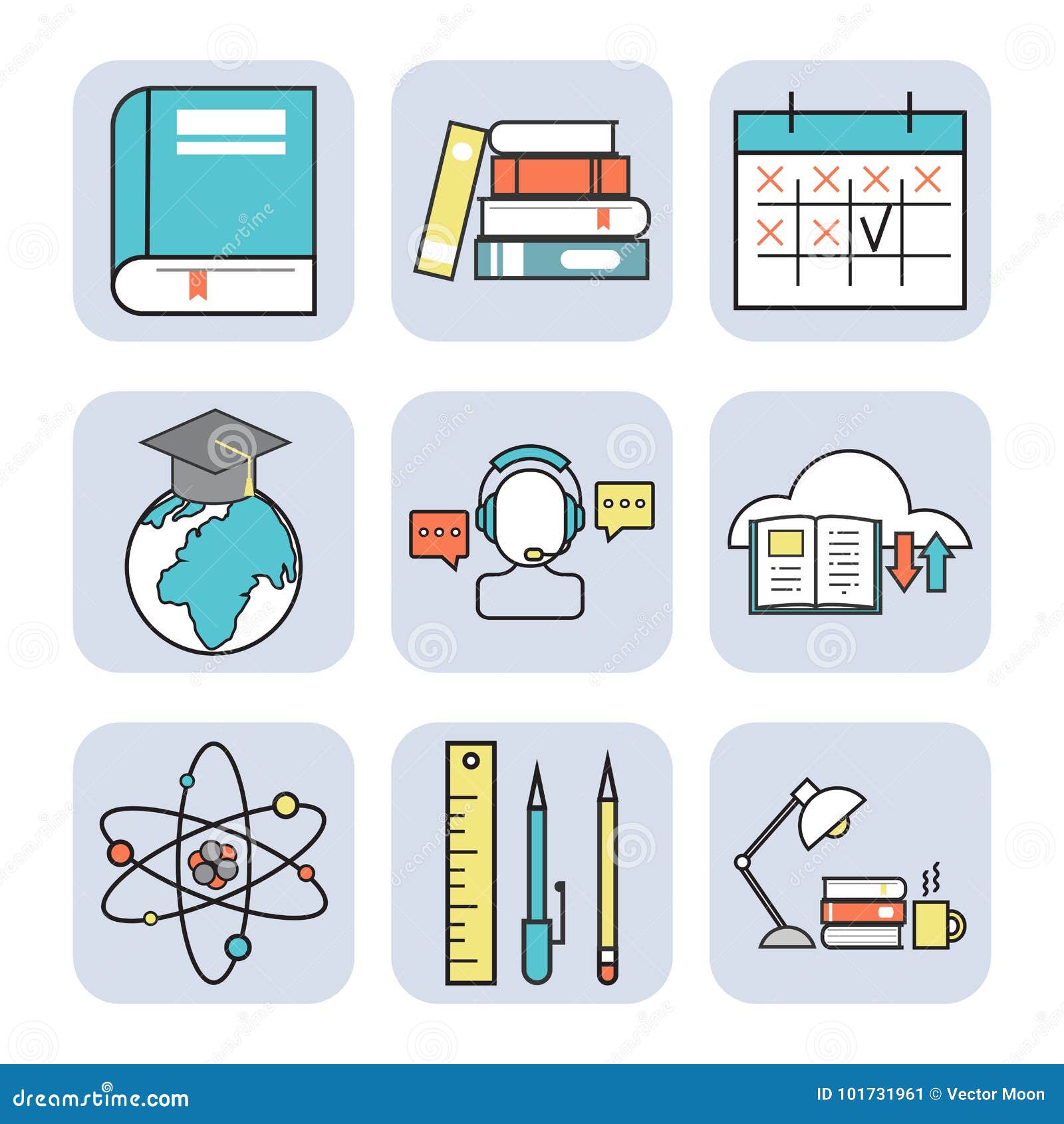 Flat Design Icons Online Education Staff Training Book Store Stock ...