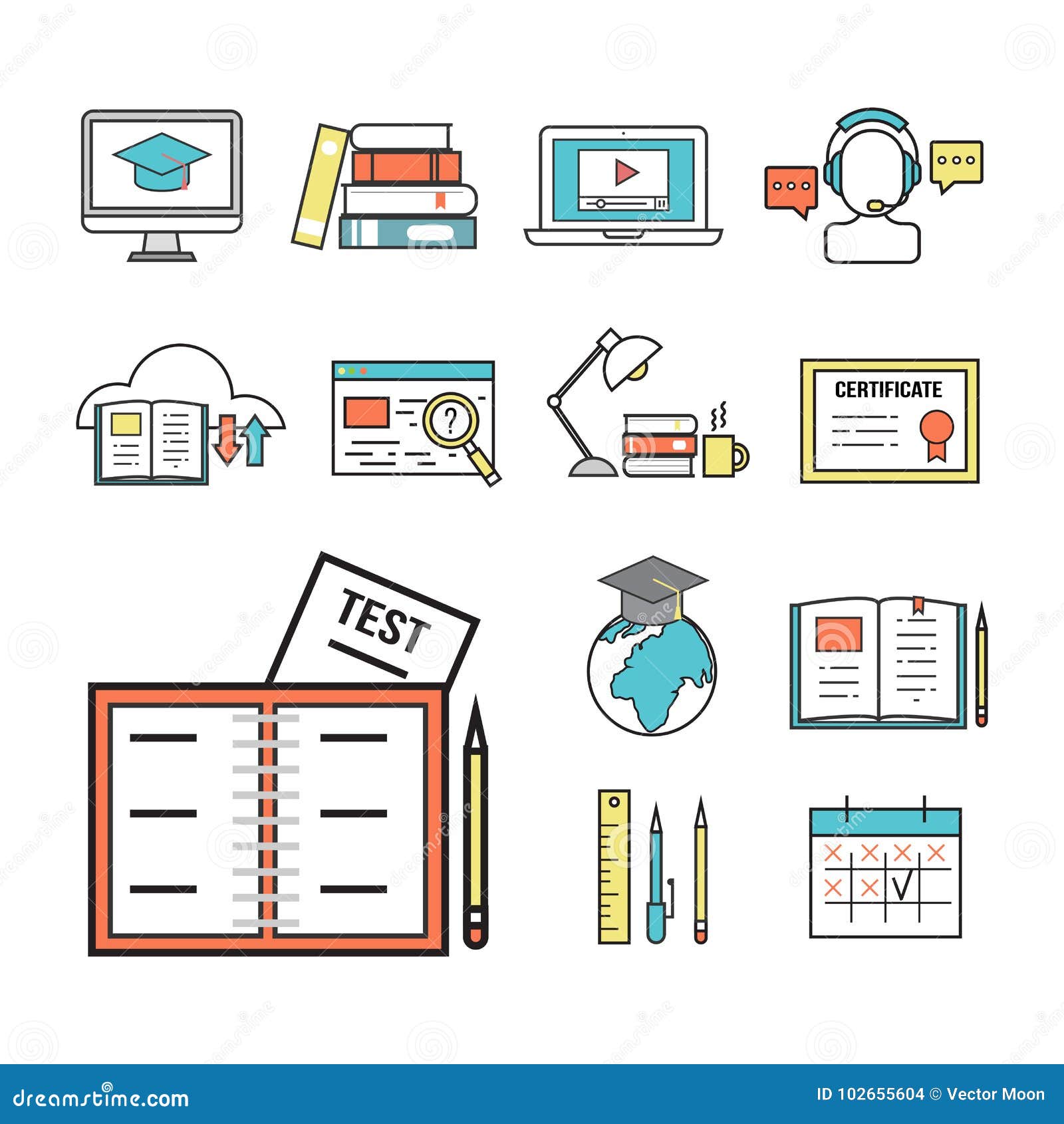 Flat Design Icons Online Education Stock Vector - Illustration of ...