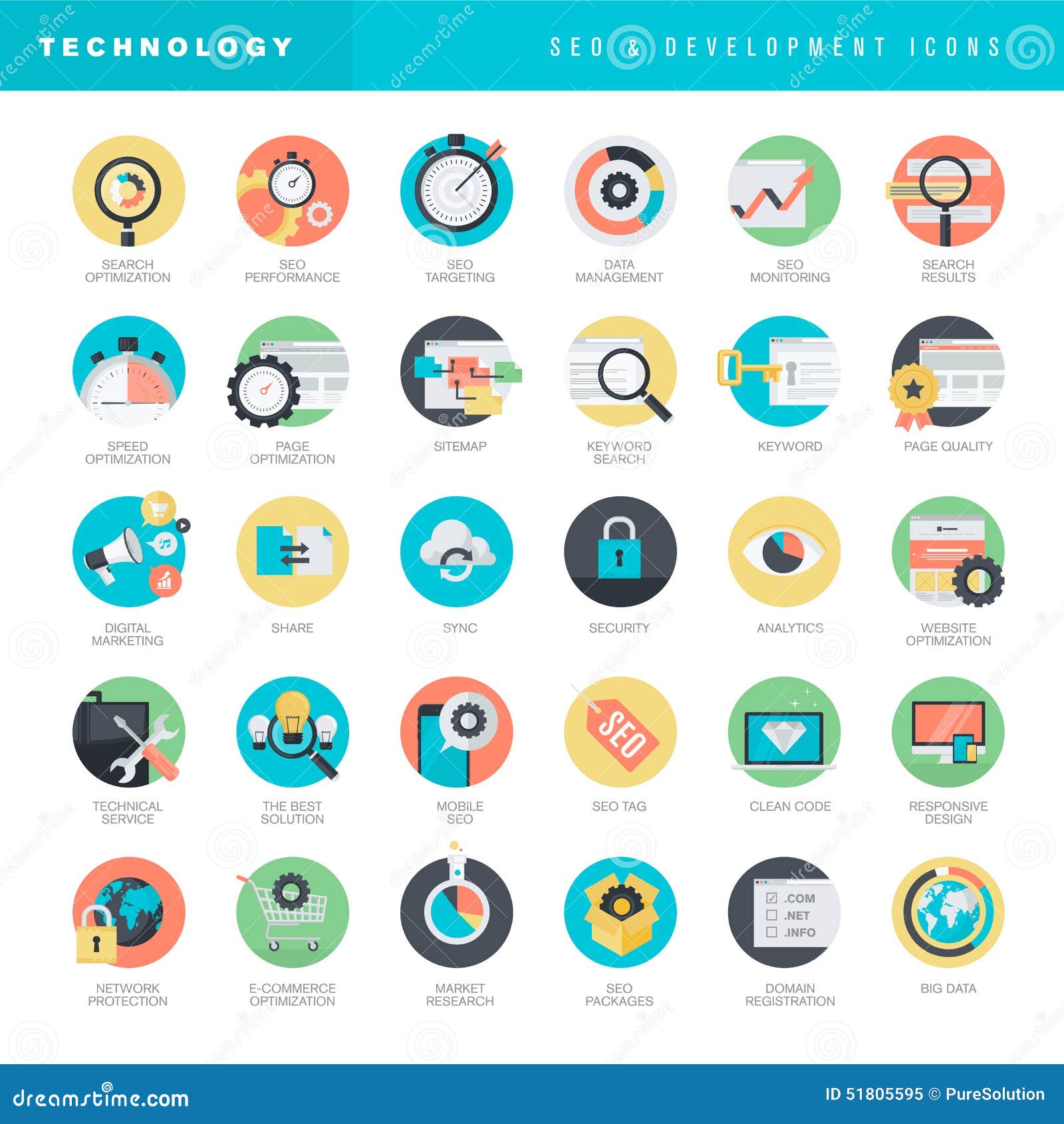 Set of Flat Design Icons for SEO and Website Development Stock Vector ...