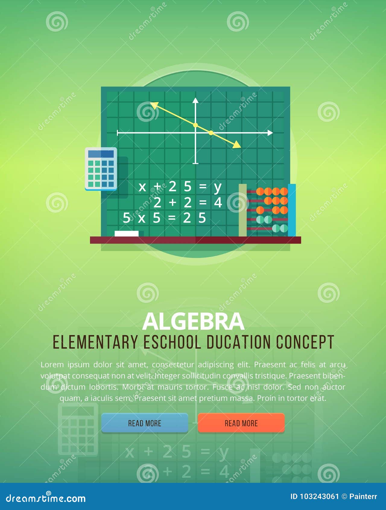 Set of Flat Design Illustration Concepts for Algebra. Education and ...