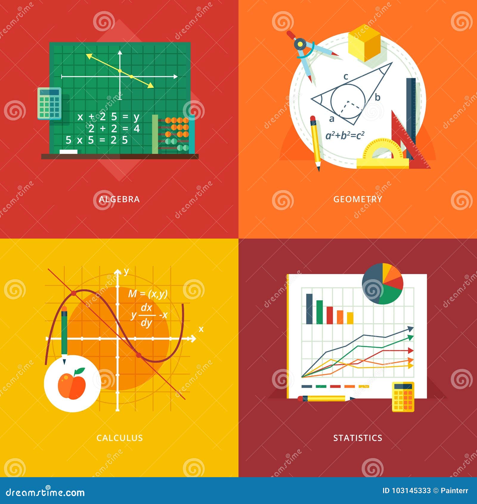 Set of Flat Design Illustration Concepts for Algebra, Geometry ...