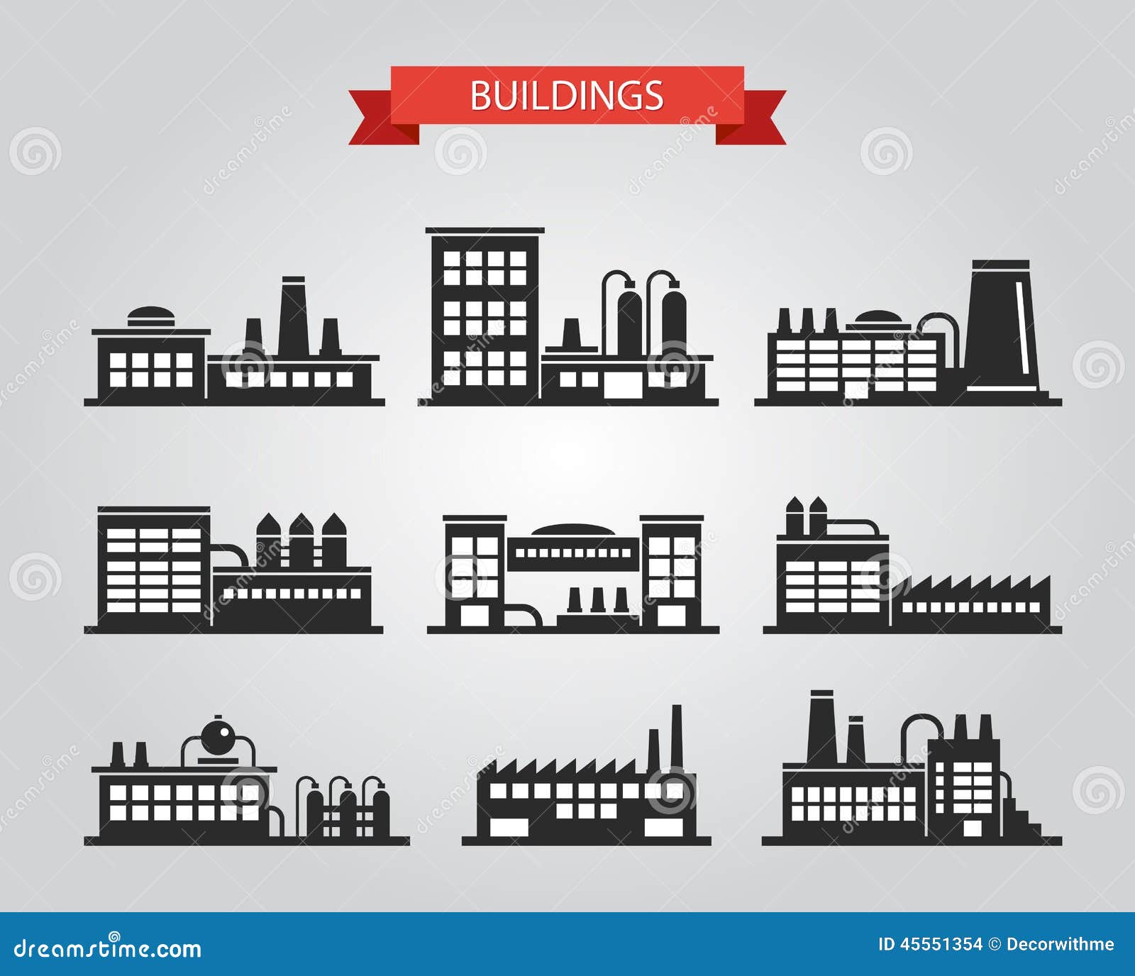Set of Flat Design Industrial Buildings Pictograms Stock Vector ...