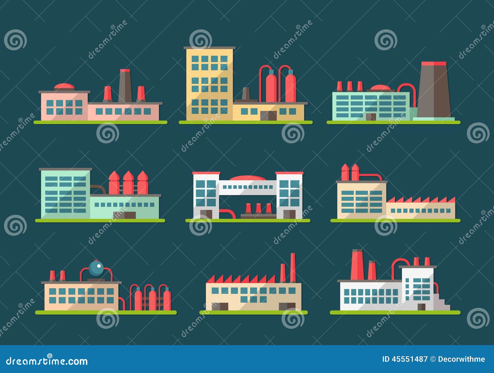 Set of Flat Design Industrial Buildings Pictograms Stock Vector ...