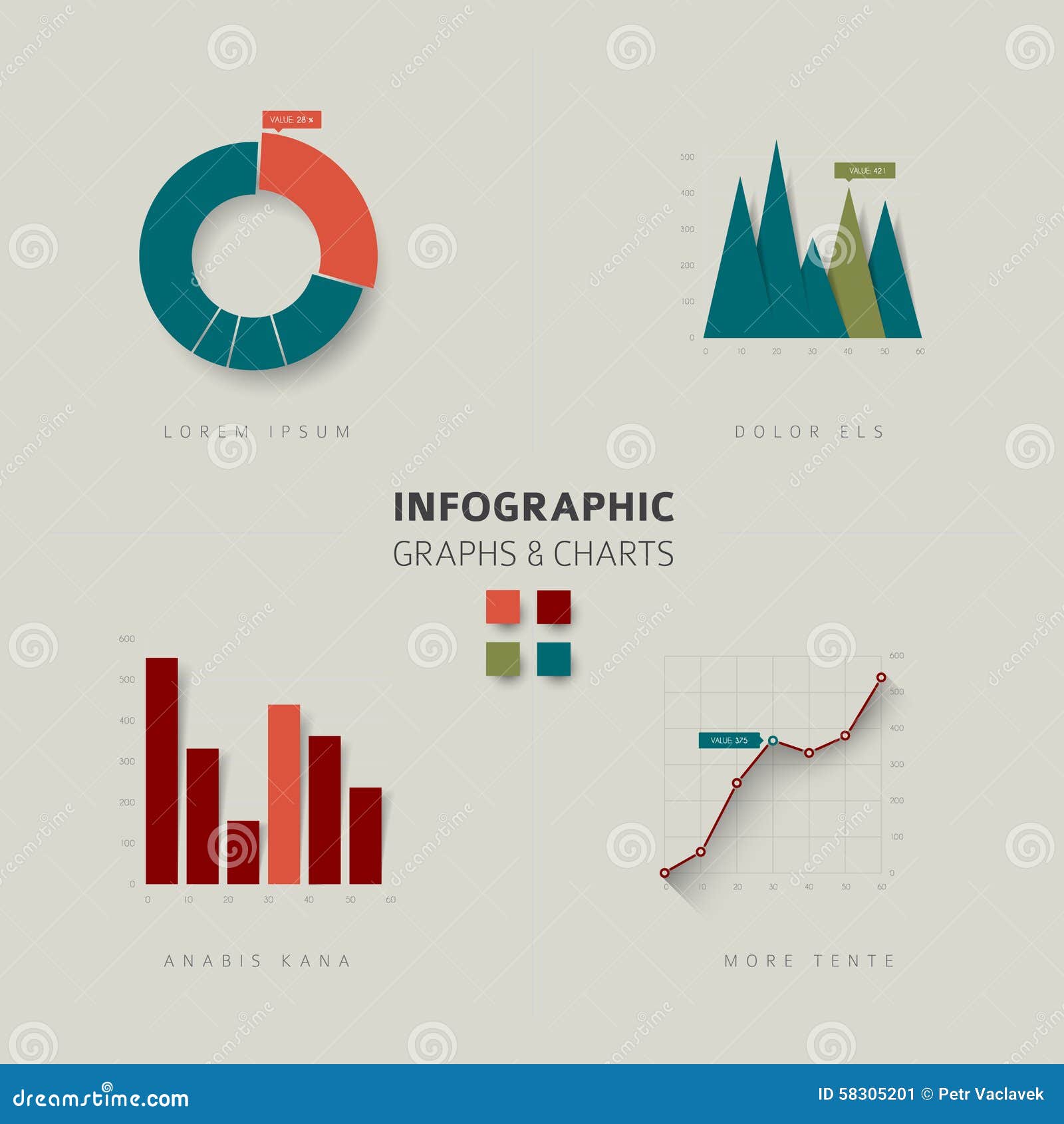 Set of Flat Design Infographic Charts and Graphs Stock Illustration ...
