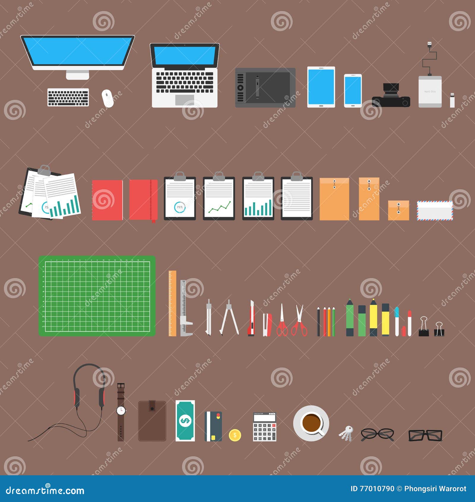 Set of Flat Design Items for Business Stock Vector - Illustration of ...