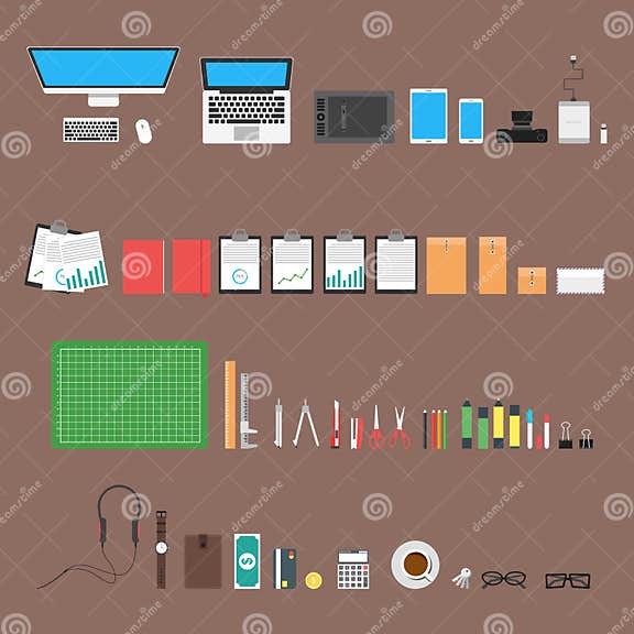Set of Flat Design Items for Business Stock Vector - Illustration of ...