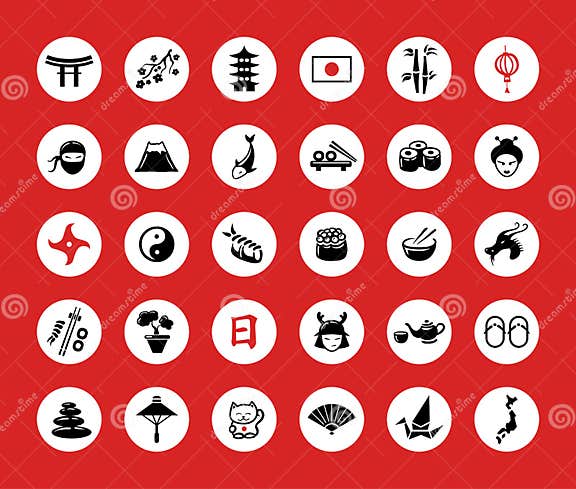 Set of Flat Design Japanese Icons Stock Vector - Illustration of ...