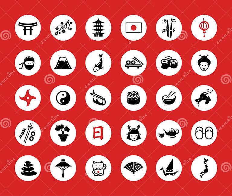 Set of Flat Design Japanese Icons Stock Vector - Illustration of ...