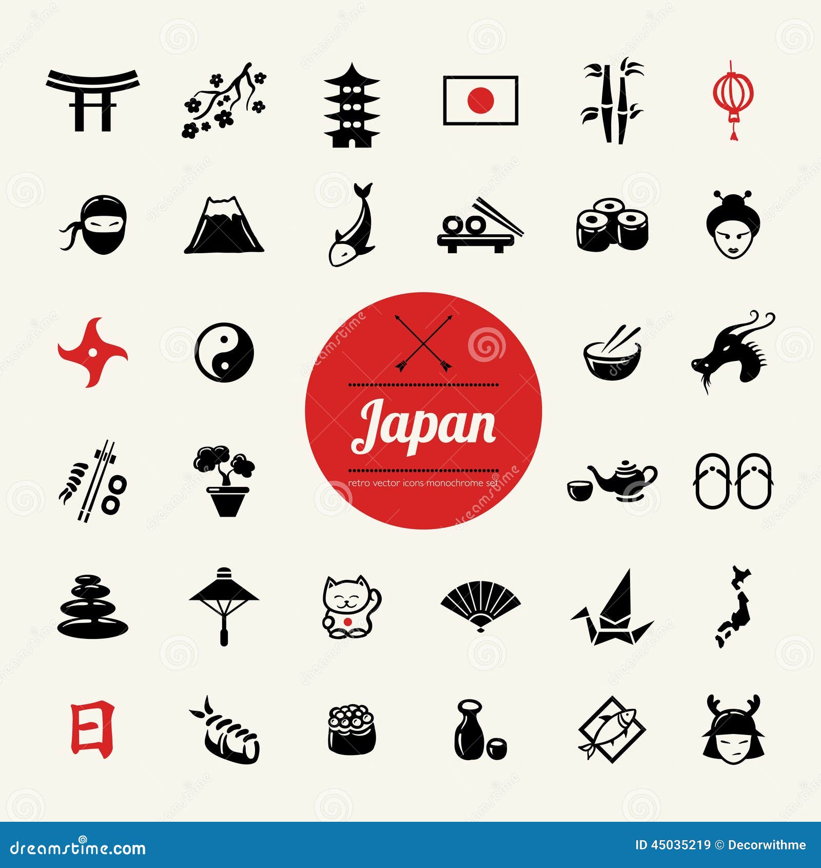 Set of Flat Design Japanese Icons Stock Vector - Illustration of gates ...