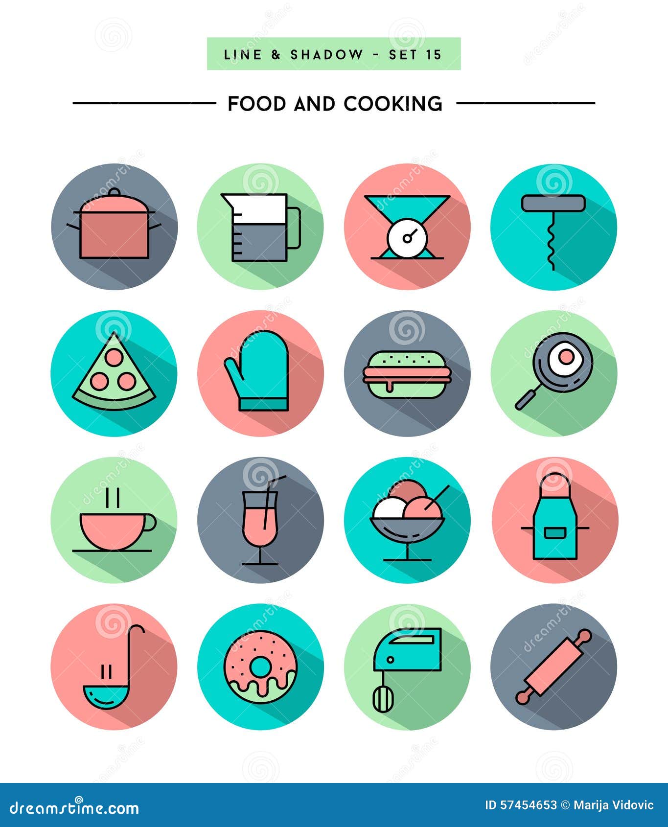 Set of Flat Design,long Shadow, Thin Line Food and Cooking Icons Stock ...