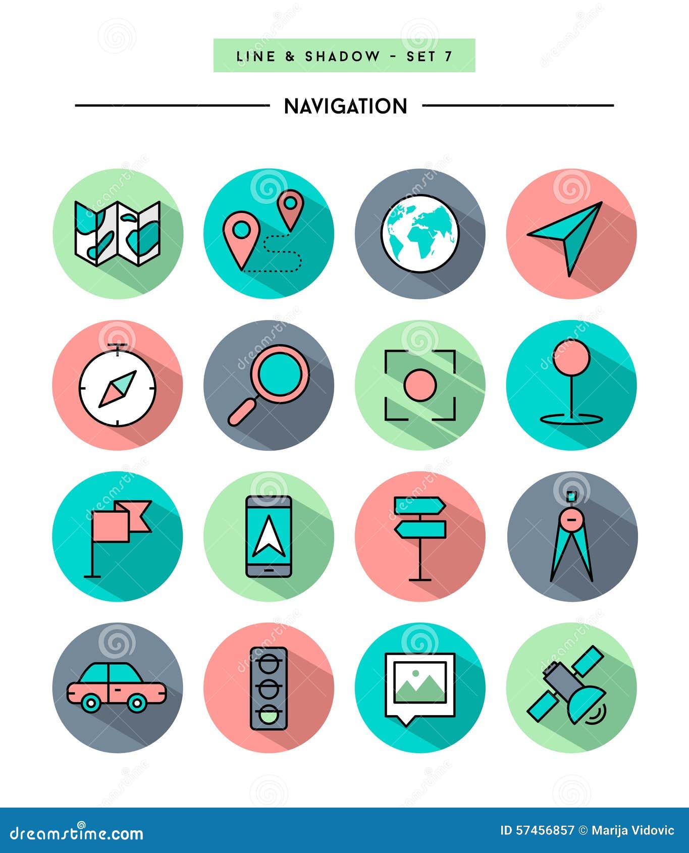 Set of Flat Design,long Shadow, Thin Line Navigation Icons Stock Vector ...