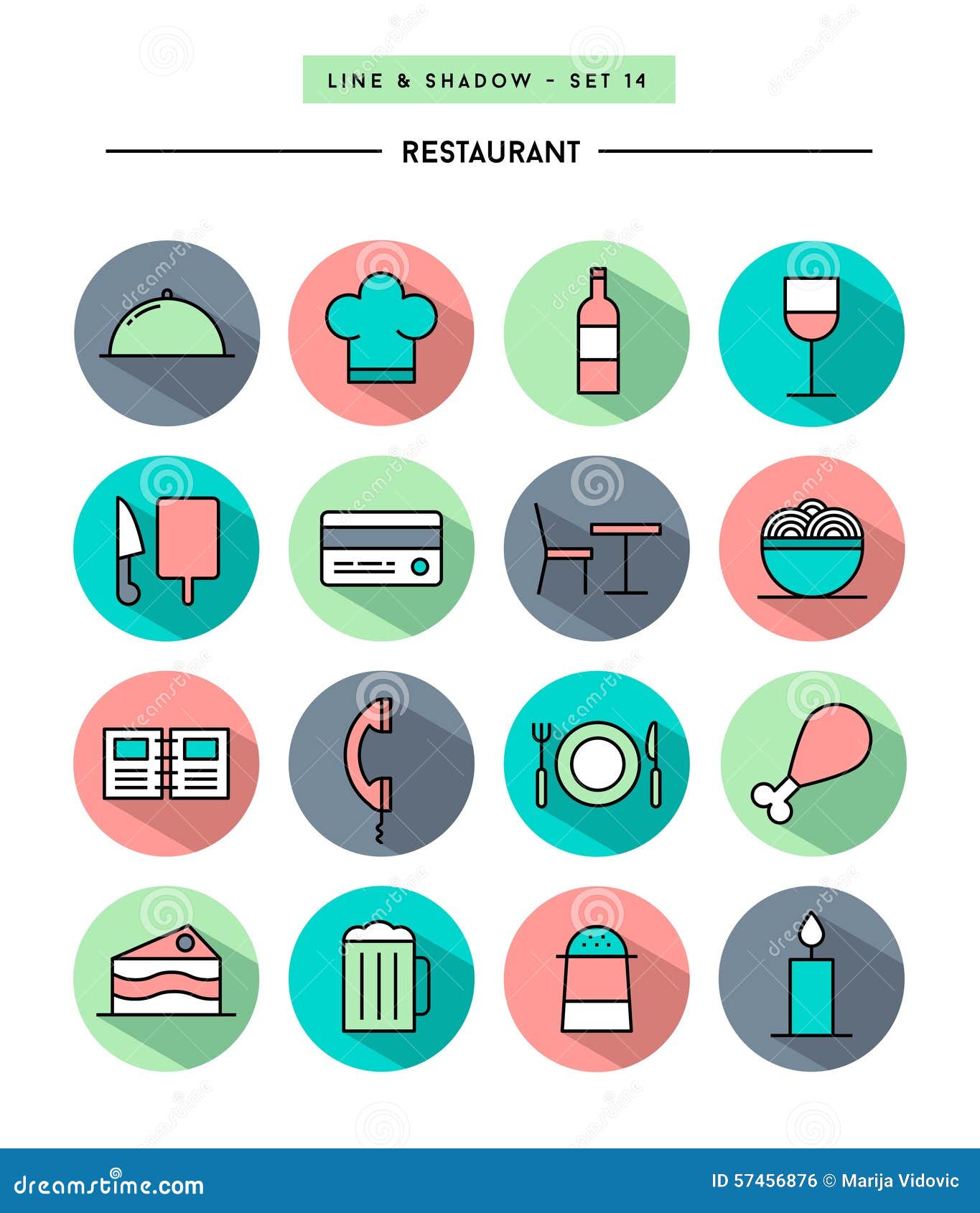 Set of Flat Design,long Shadow, Thin Line Restaurant Icons Stock Vector ...