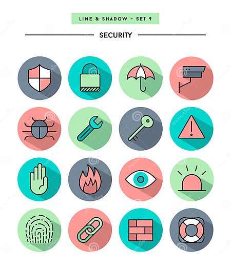 Set of Flat Design,long Shadow, Thin Line Security Icons Stock Vector ...