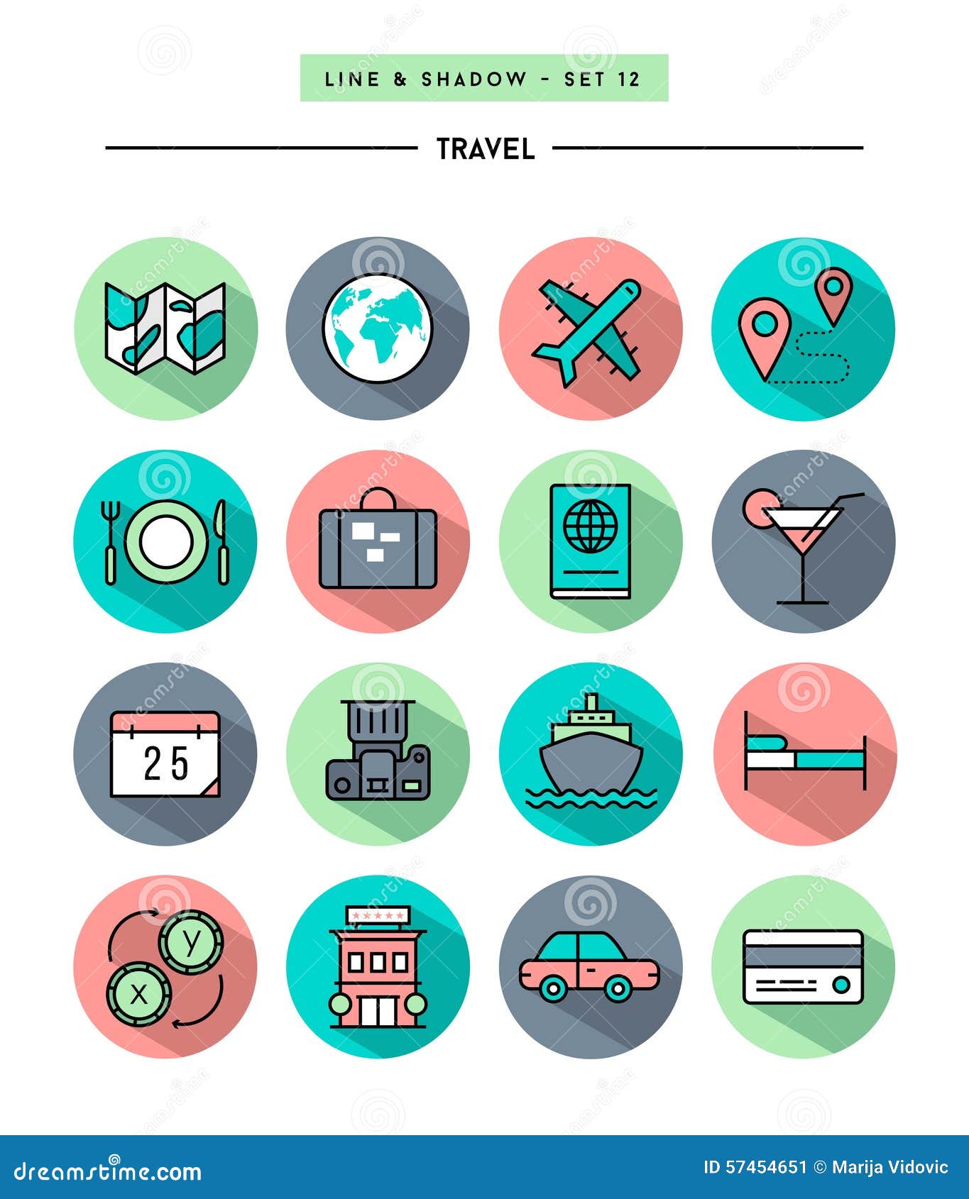 Set of Flat Design,long Shadow, Thin Line Travel Icons Stock Vector ...