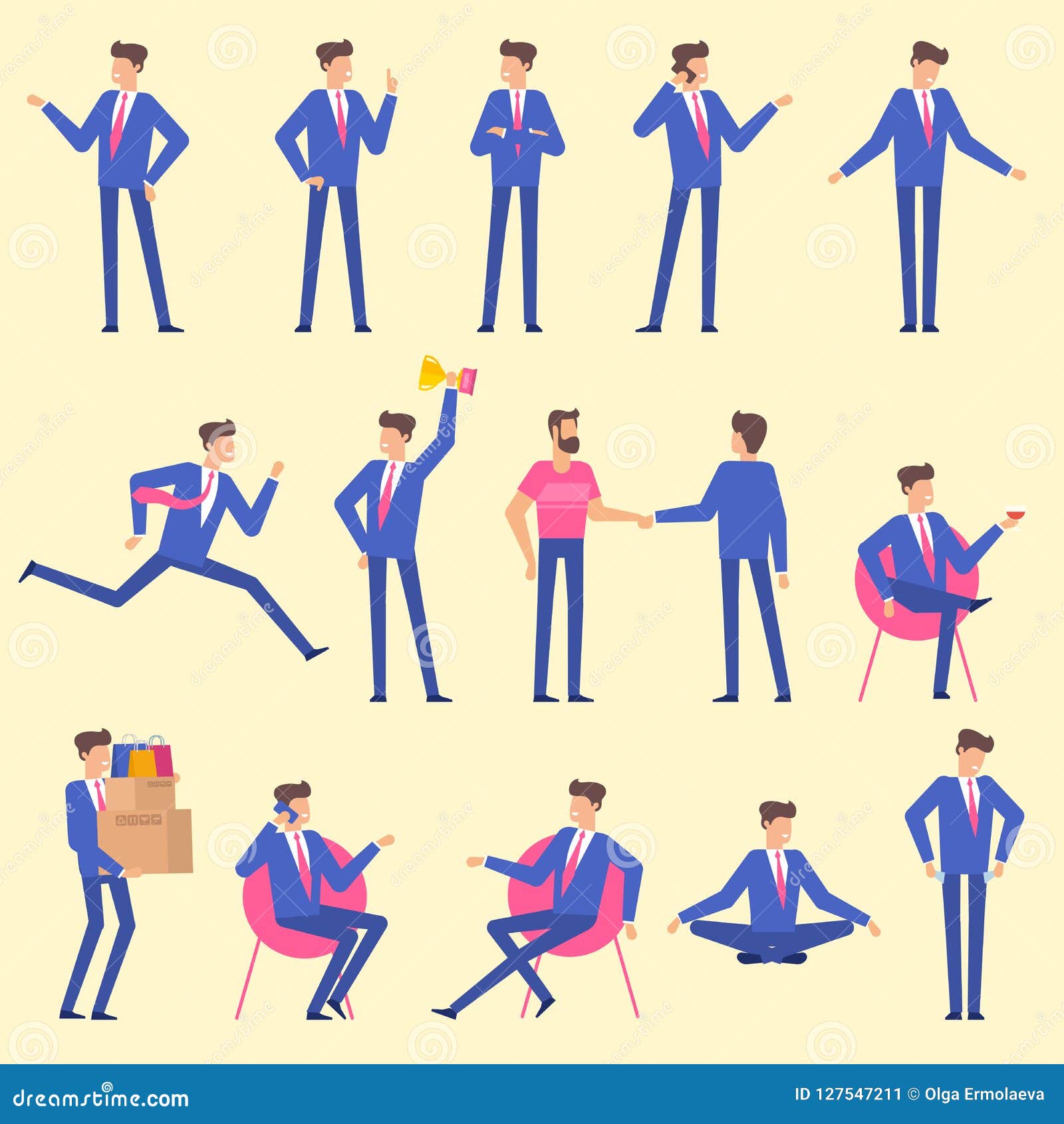Set Flat Design Man Character Animation Poses Stock Vector