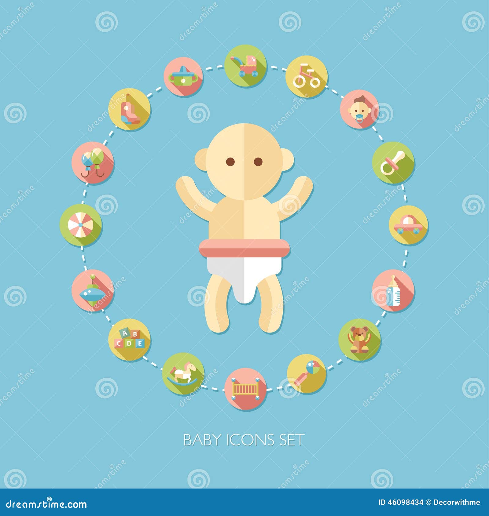Set of Flat Design Pastel Cute Baby Icons Stock Vector - Illustration ...