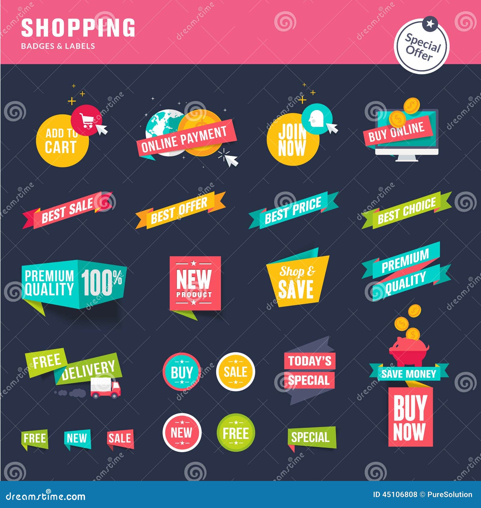 Set of Flat Design Stickers and Ribbons for Shopping Stock Vector ...