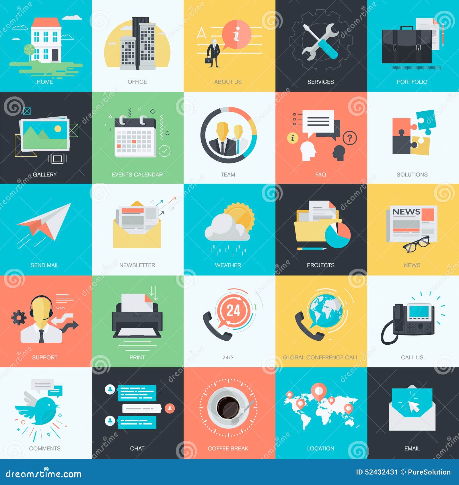 Set of Flat Design Style Universal Icons Stock Vector - Illustration of ...