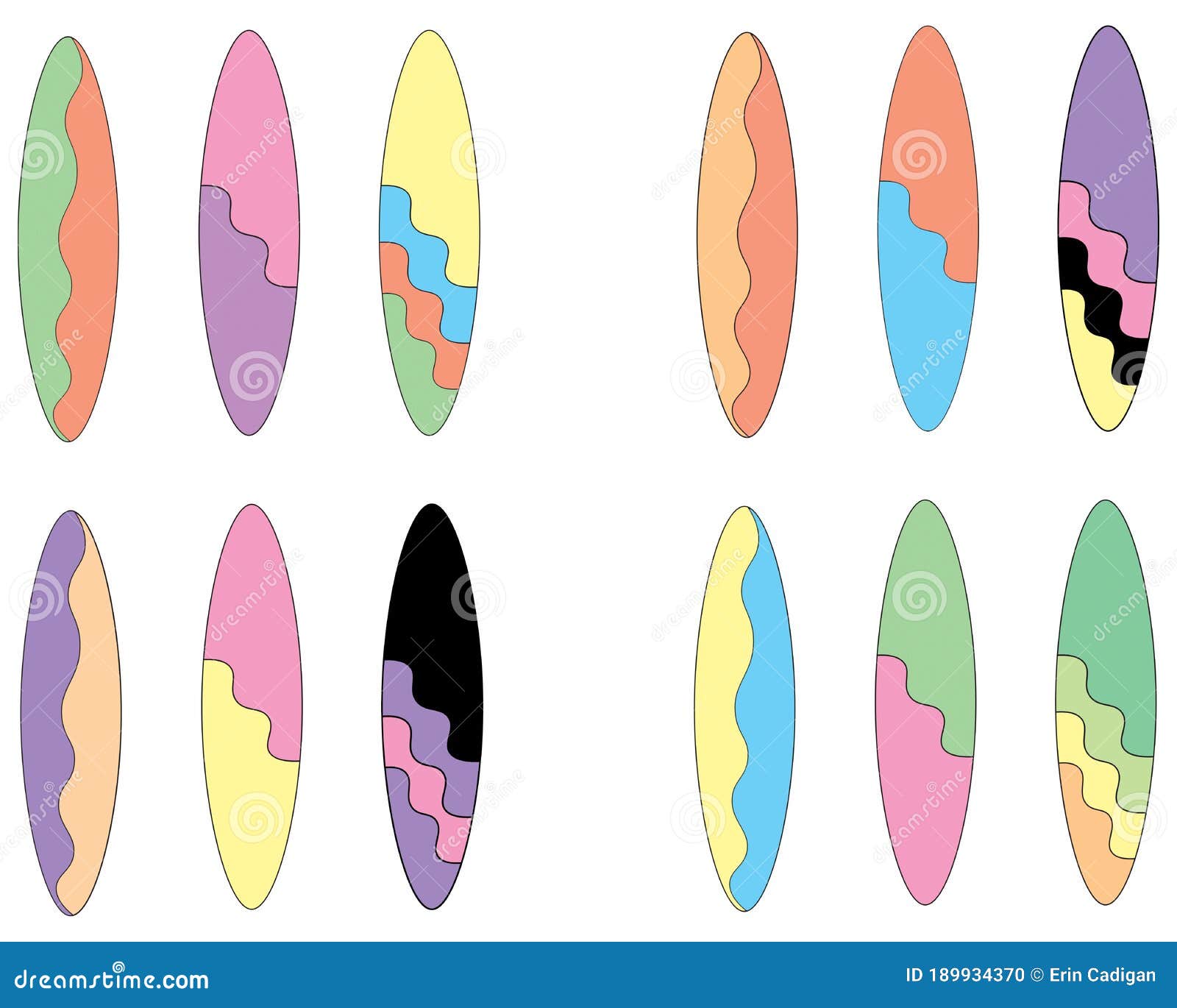 Flat Design Surfboard Illustration Set Stock Illustration ...