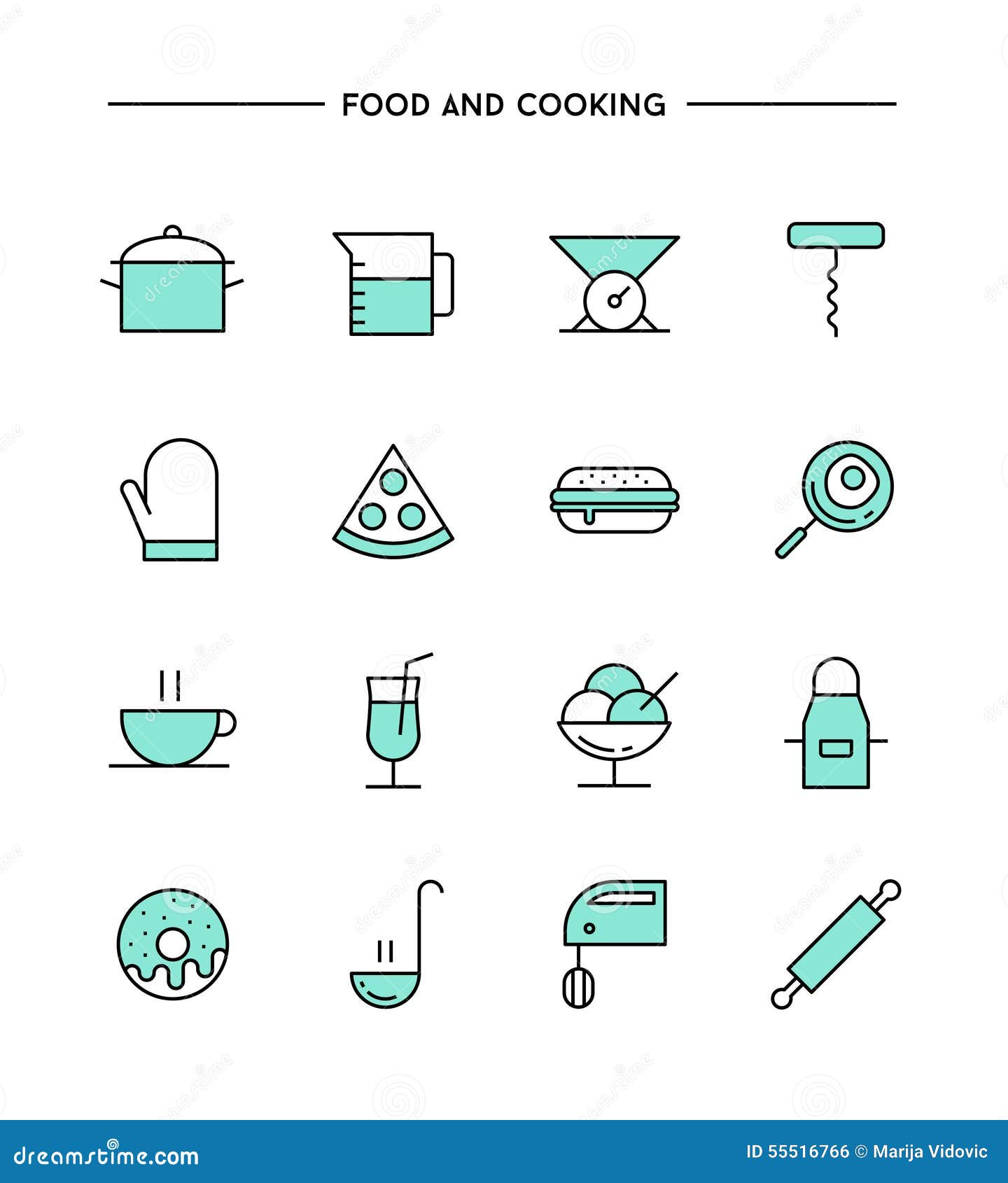 Set Of Flat Design, Thin Line Food And Cooking Icons Vector ...