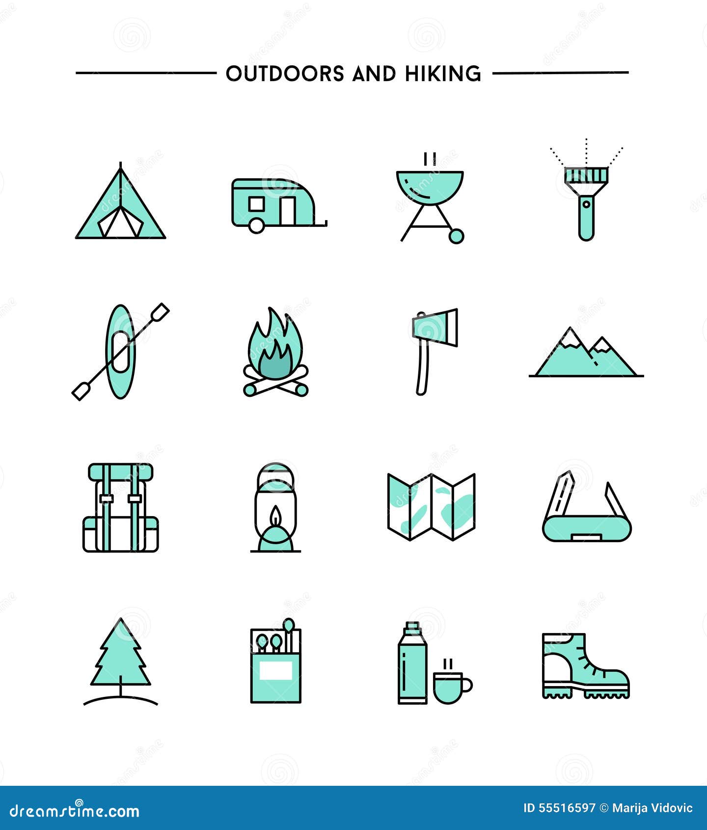 Set of Flat Design, Thin Line Hiking and Outdoors Icons Stock Vector ...