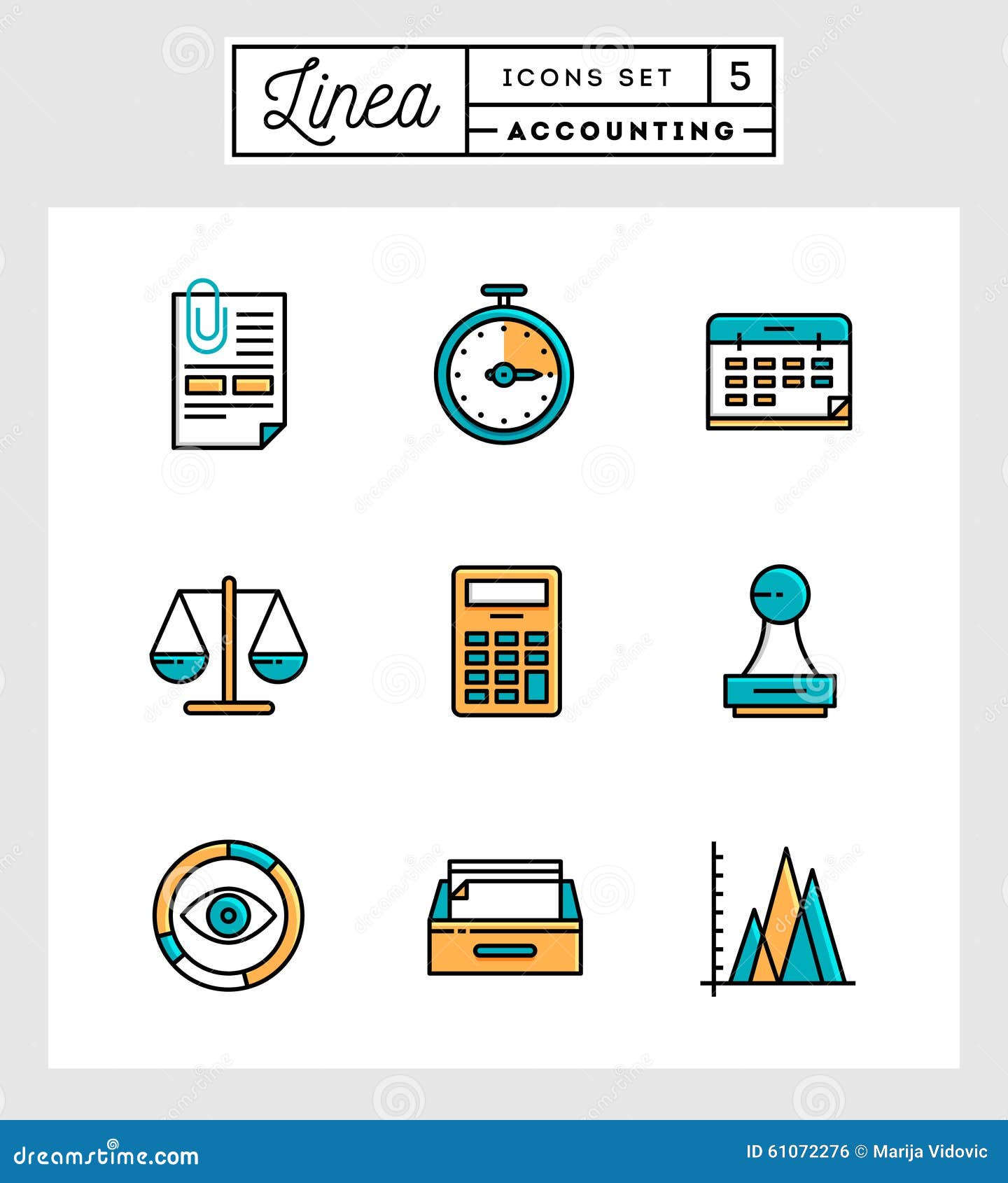 Set of Flat Design Thin Line Icons of Accounting Elements Stock Vector ...