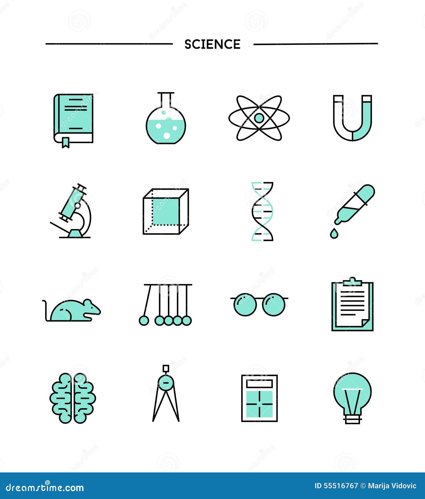 Set of Flat Design, Thin Line Science Icons Stock Vector - Illustration ...