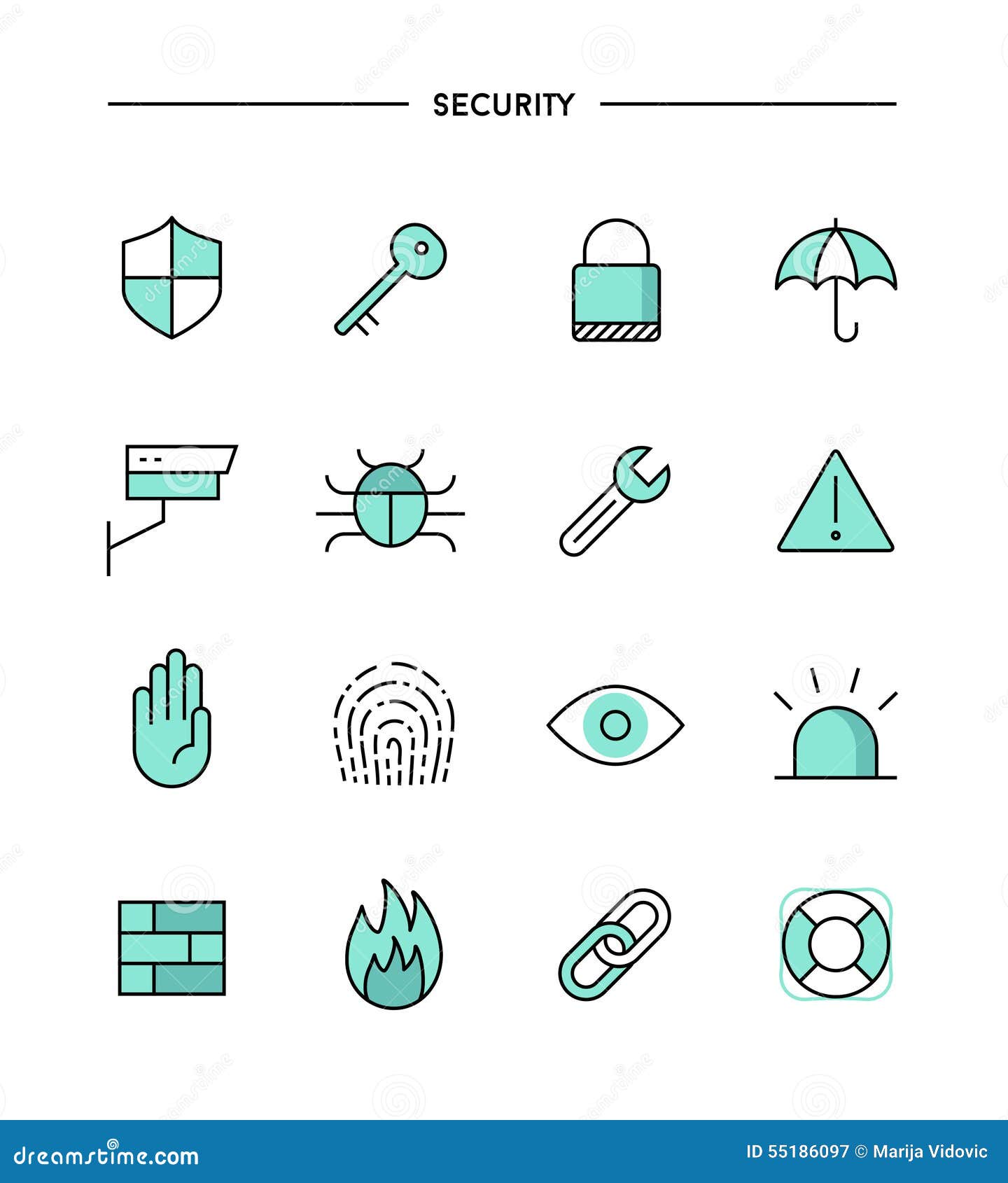 Set of Flat Design, Thin Line Security Icons Stock Vector ...