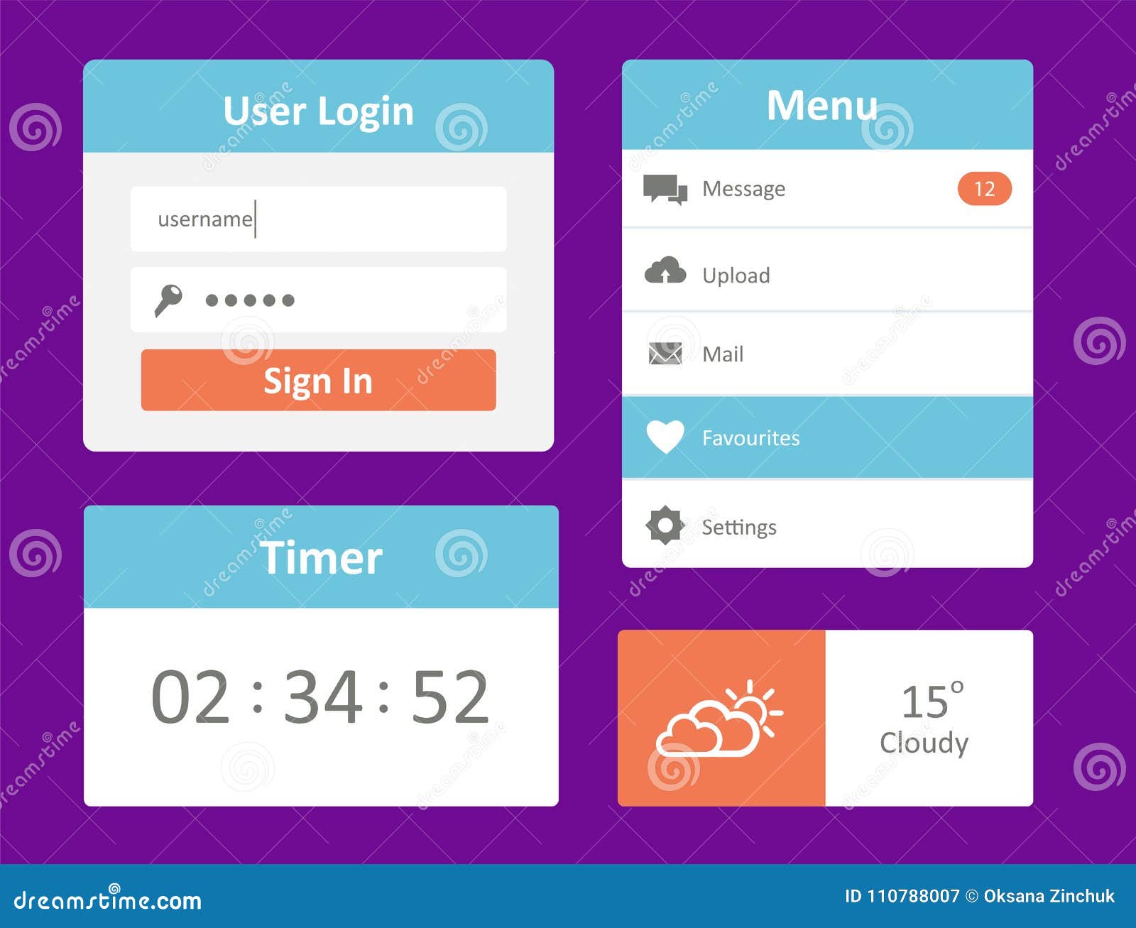 Set of Flat Design UI and UX Elements Stock Vector - Illustration of data, modern: 110788007