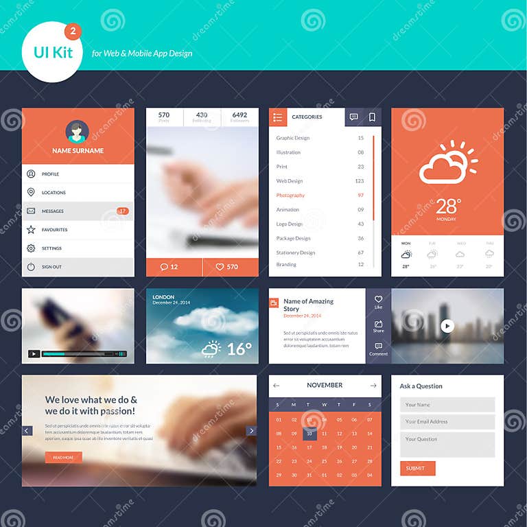 Set of Flat Design UI and UX Elements for Web and App Stock Vector ...