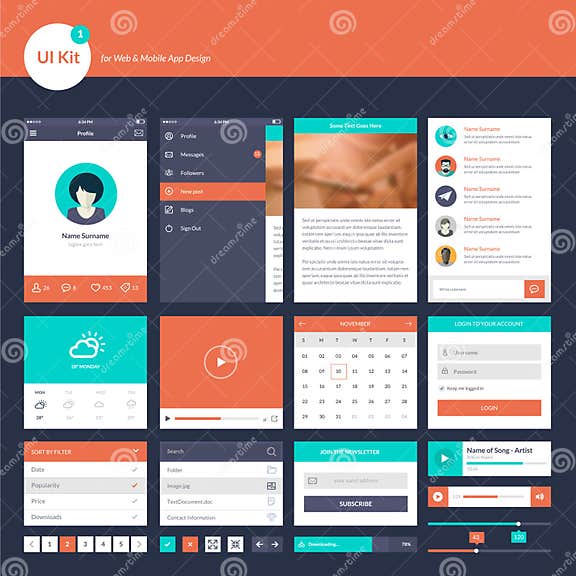 Set of Flat Design UI and UX Elements for Website and Mobile App Design ...