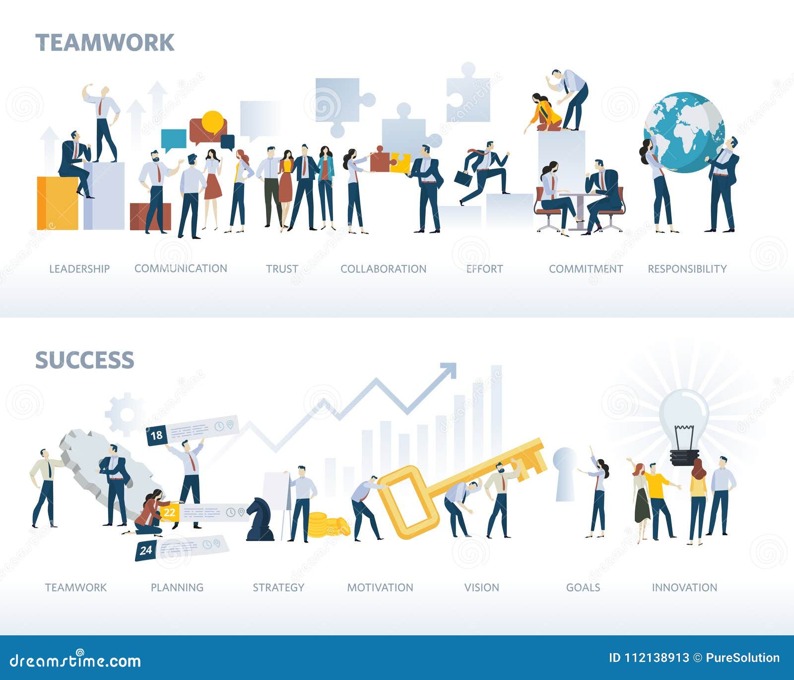 Set of Flat Design Web Banners of Teamwork and Success, Isolated on ...