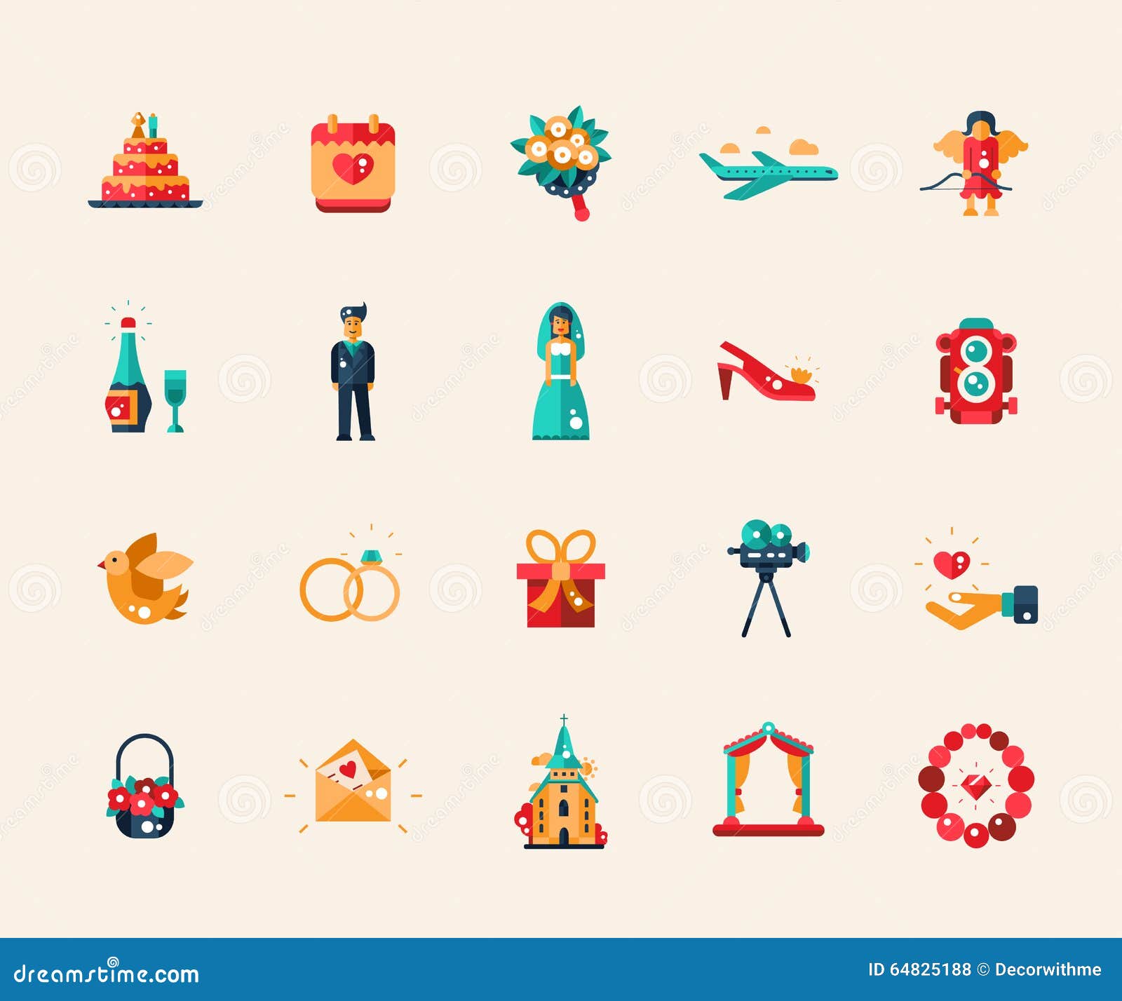 Set of Flat Design Wedding and Marriage Icons, Elements Stock Vector ...