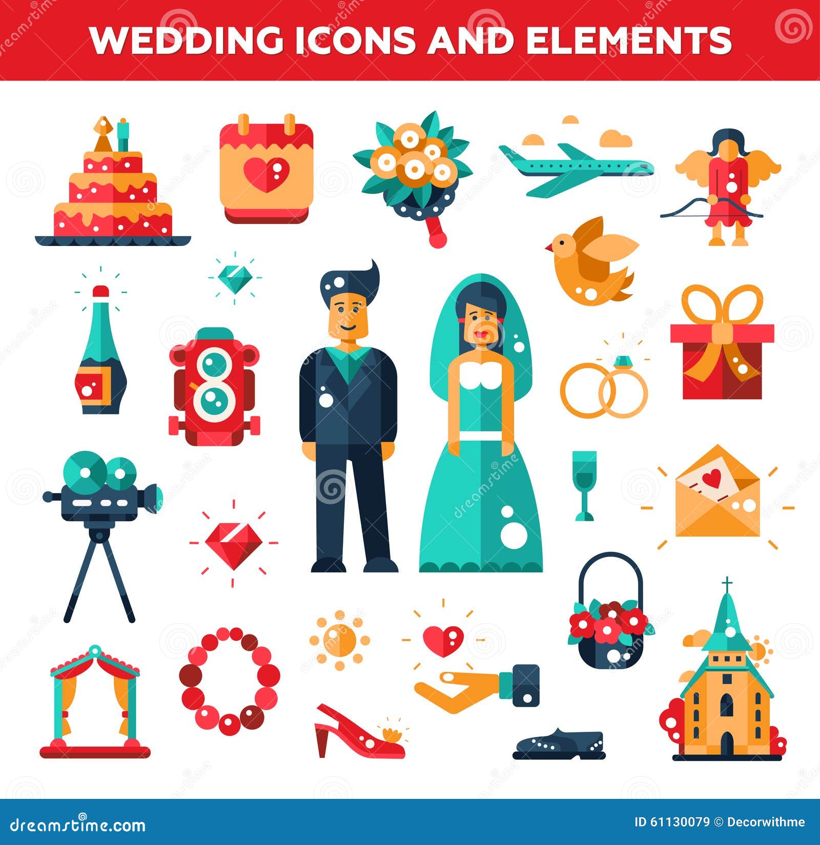Set of Flat Design Wedding and Marriage Icons Stock Vector ...