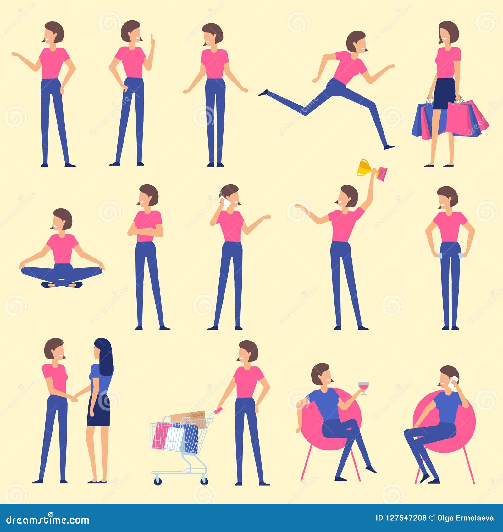 Set Flat Design Woman Character Animation Poses Stock Vector ... Set Flat Design Woman Character Animation Poses Stock Vector ...