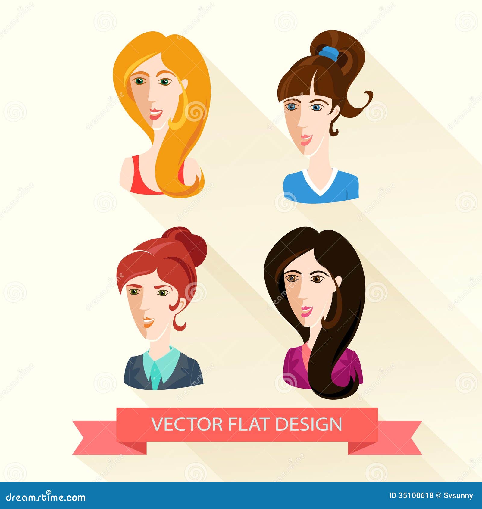 Set of Flat Design Women S Portraits. Stock Vector - Illustration of ...