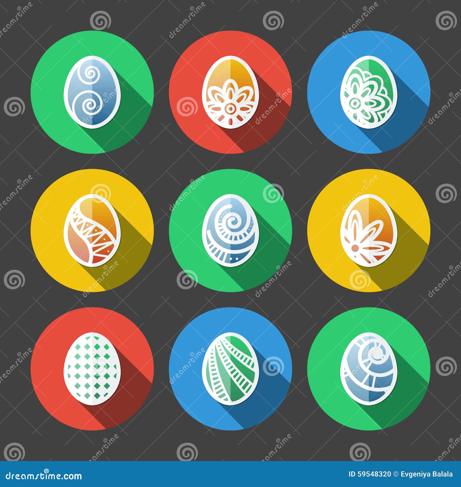 Set of Flat Easter Eggs Icons Stock Vector - Illustration of collection ...