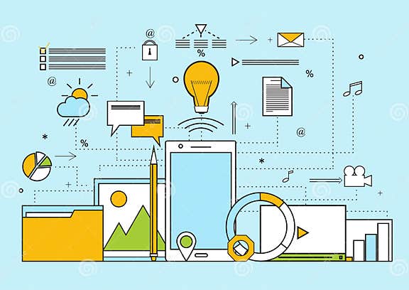 Set of Flat Elements for Creative Process Concept, Idea Stock Vector - Illustration of line ...