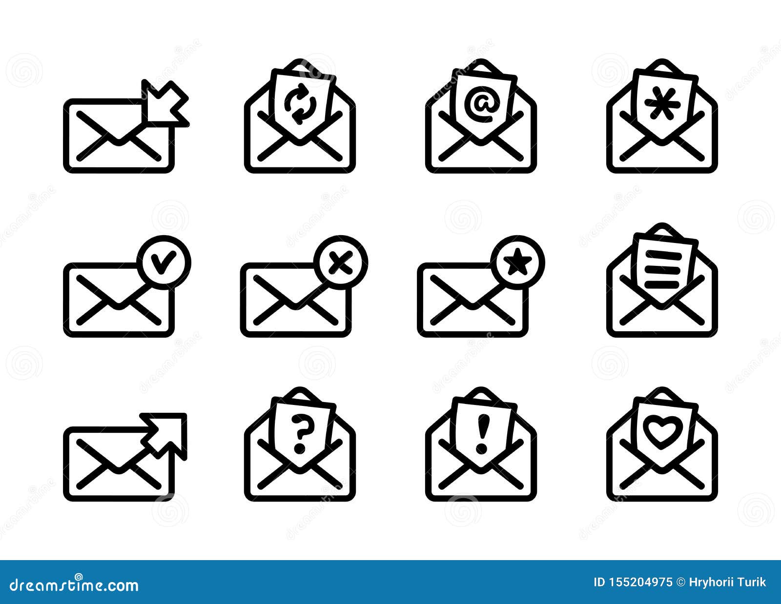 Set of Flat Email Icons, Black and White Kit. Stock Vector ...