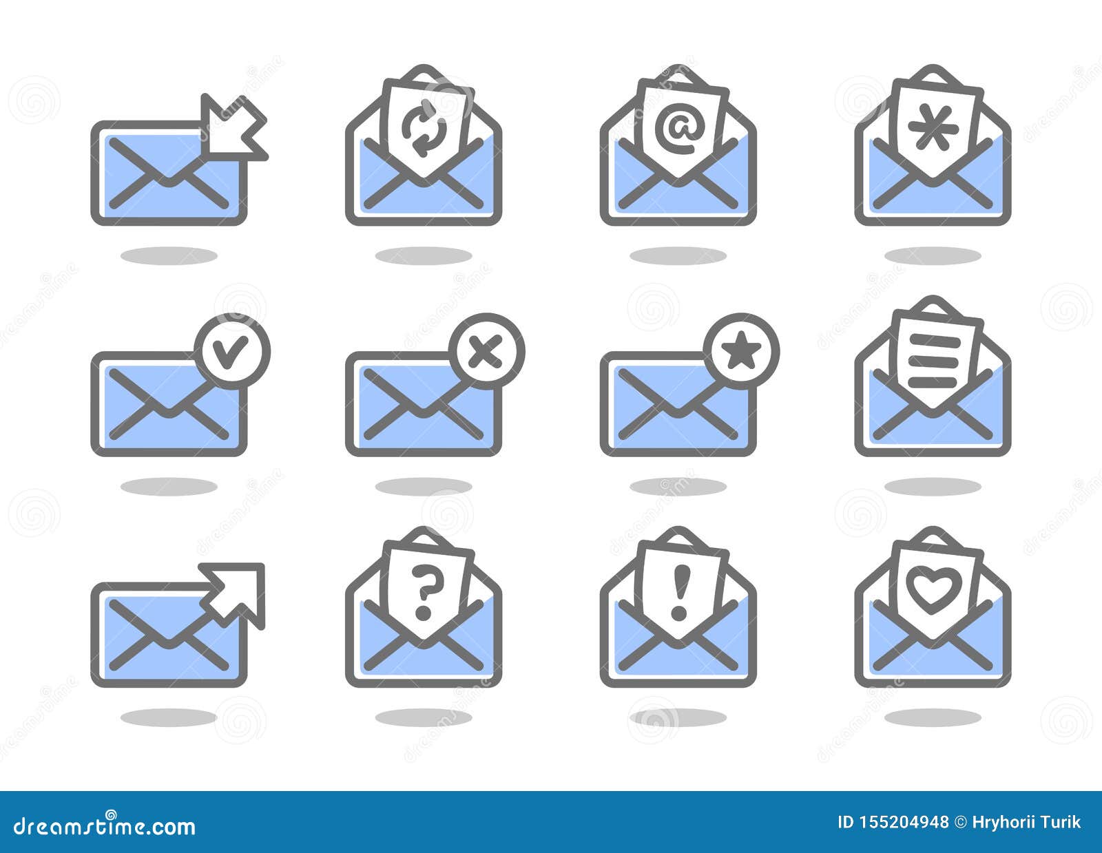 Set of Flat Email Icons Blue Series. Stock Vector - Illustration of ...