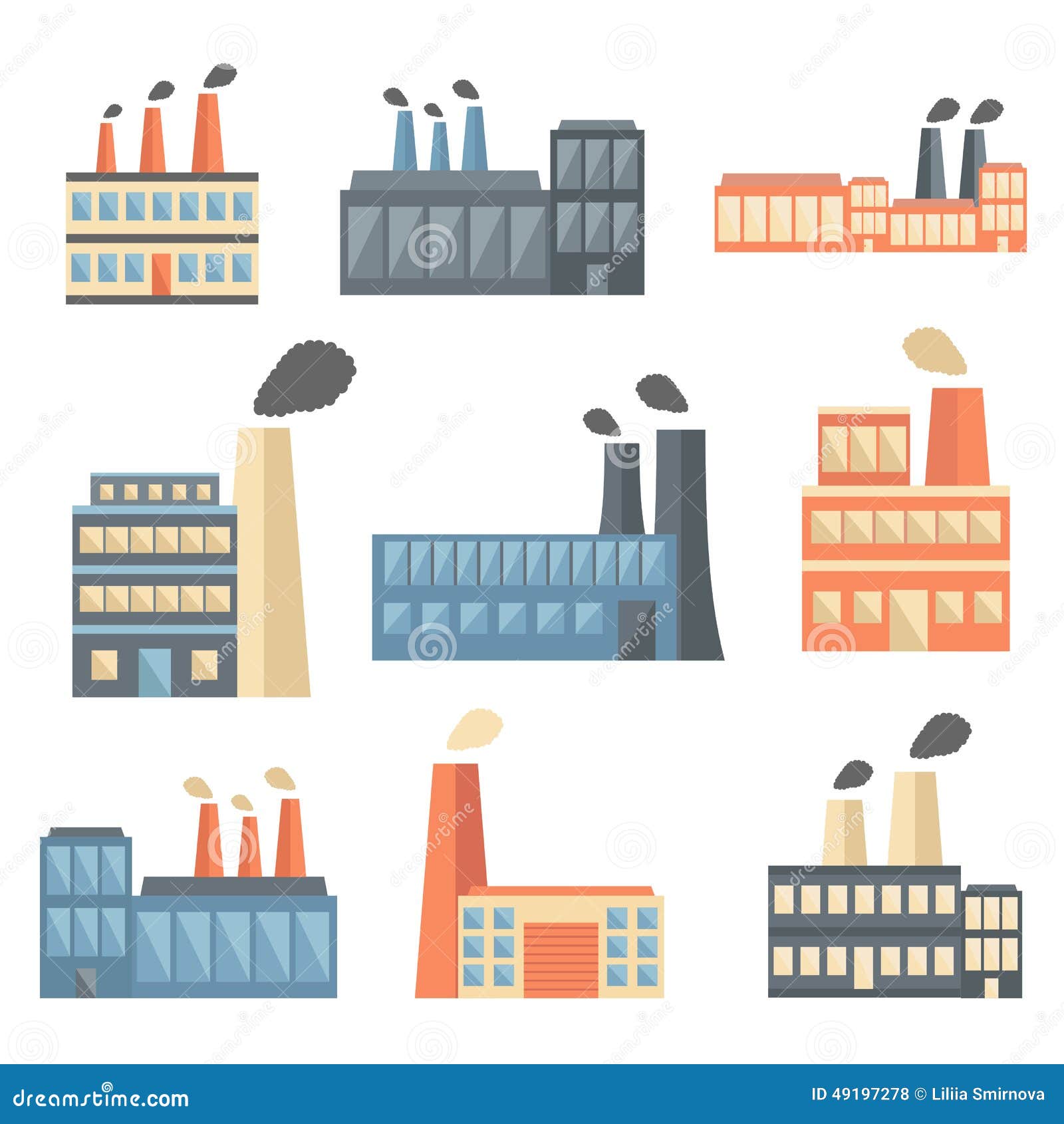 Set of flat factory icons stock vector. Illustration of manufacturing ...